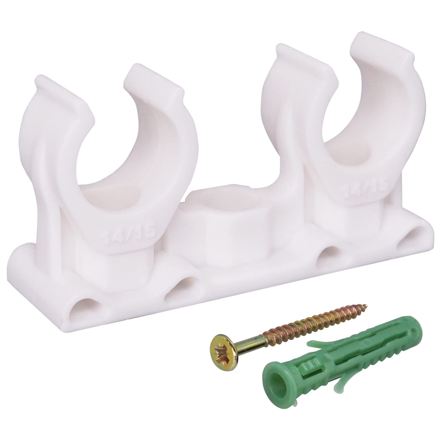 SKIR'CO Pack of 50 Double Pipe Clamps, Plastic Clamps for 14-15 mm ...