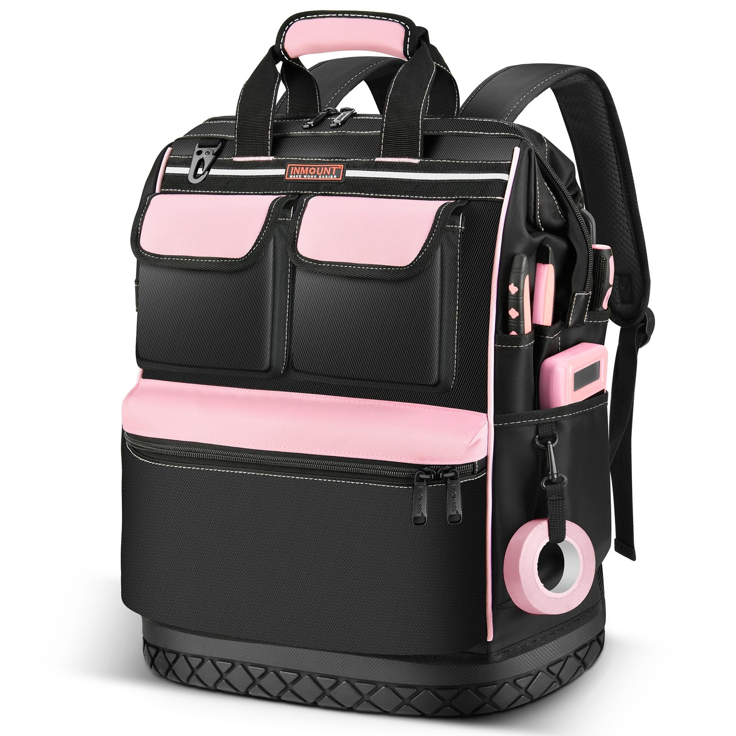 LOKASS Pink Tool Bag for Women, Wide-open Tool Backpack with Double ...