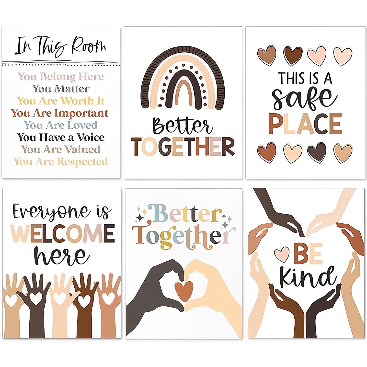 Rainbow Classroom Decor Posters 6 Pcs, Boho Rainbow Diversity Posters ...
