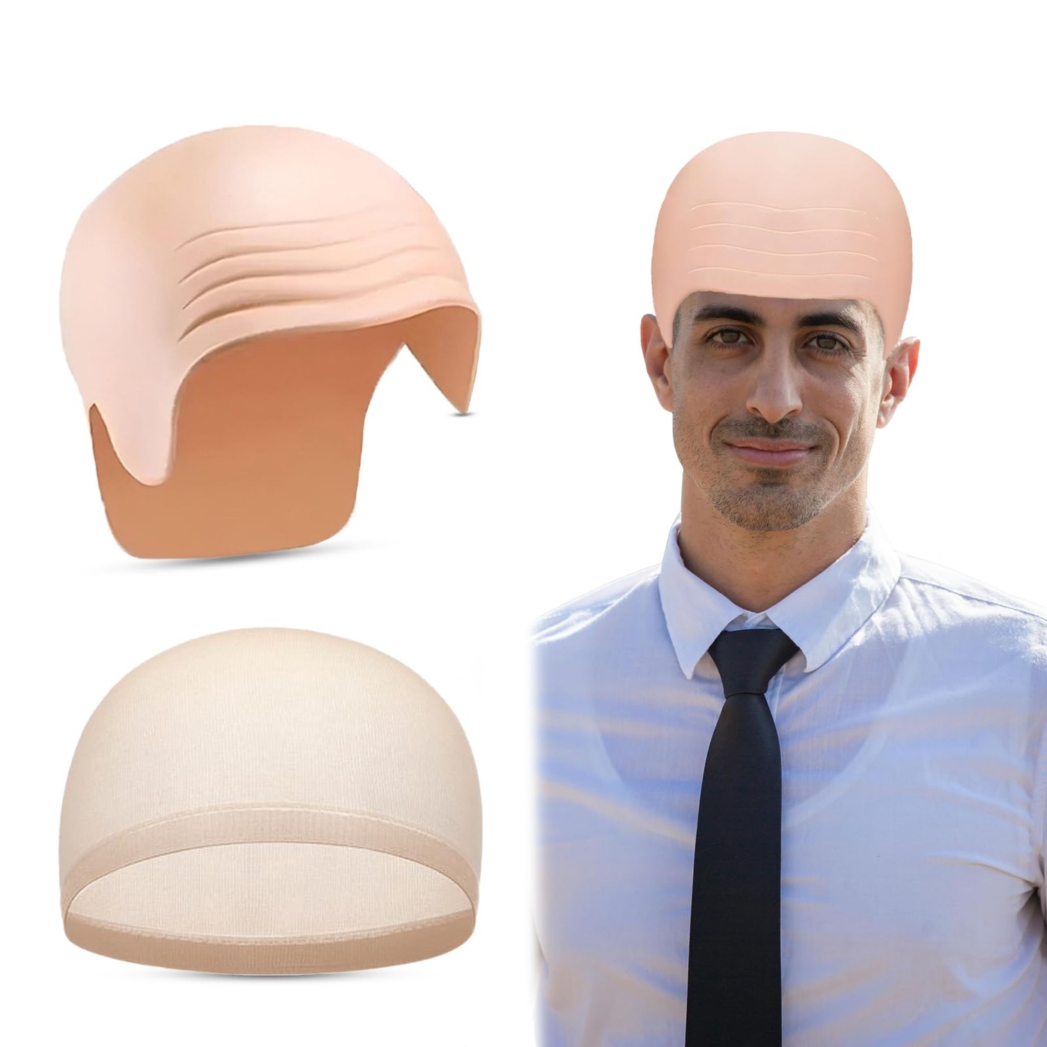 Professional Latex Bald Cap Kit with Mesh Wig Cap - Realistic Shaved ...