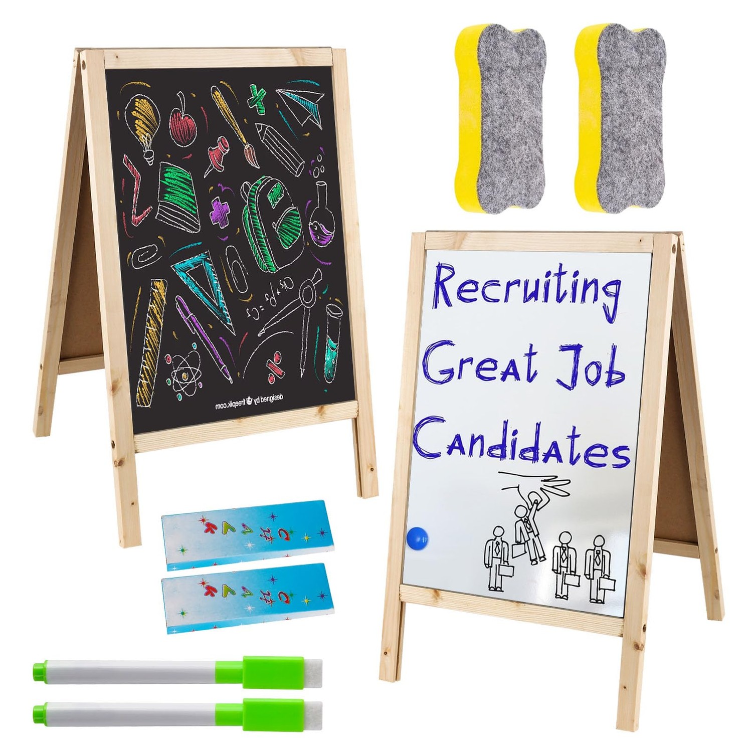 2-in-1 Blackboard Whiteboard, Chalkboard with Wooden Frame Set, 2 ...