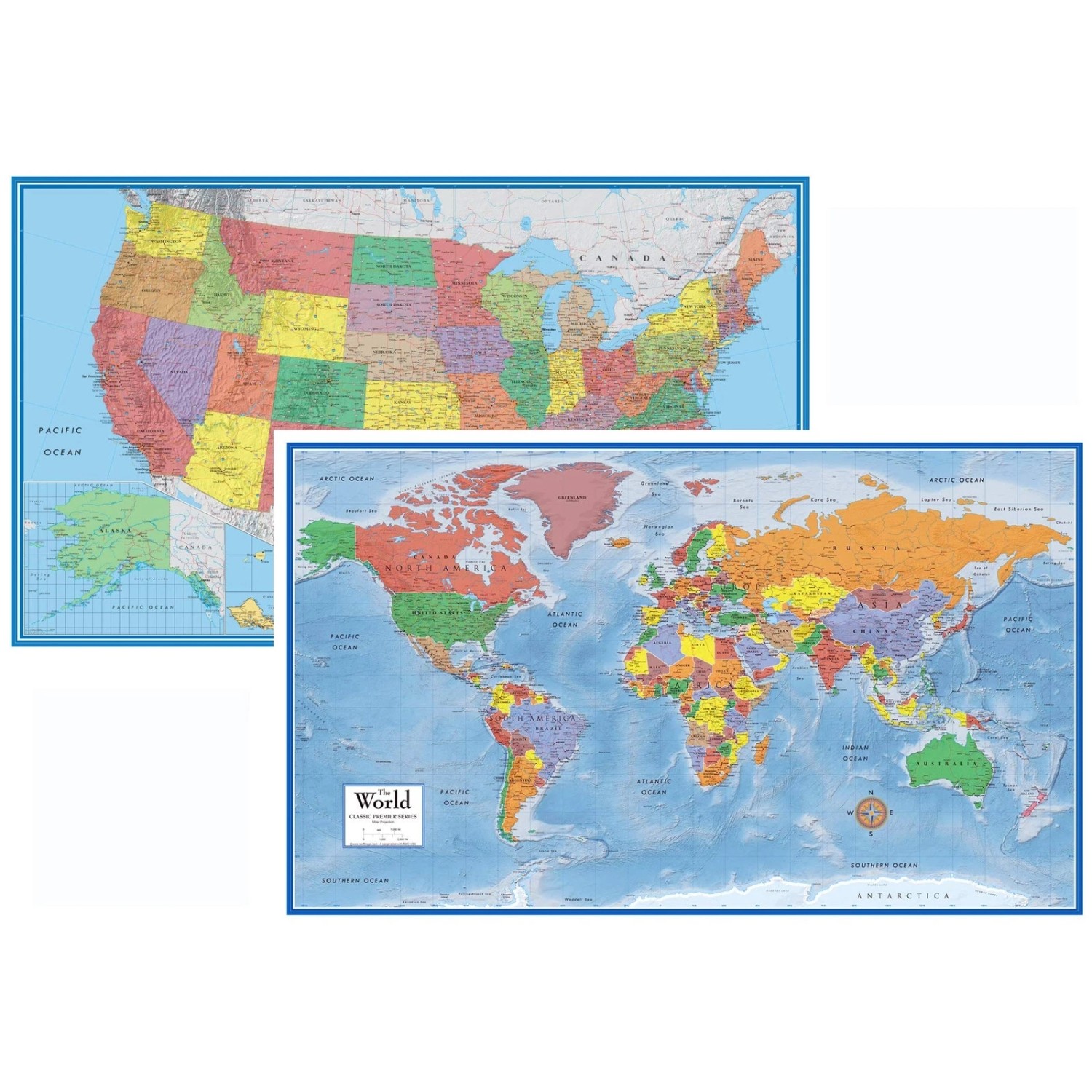 Swiftmaps 24x36 World and USA Classic Premier 3D Two Wall Map Set ...