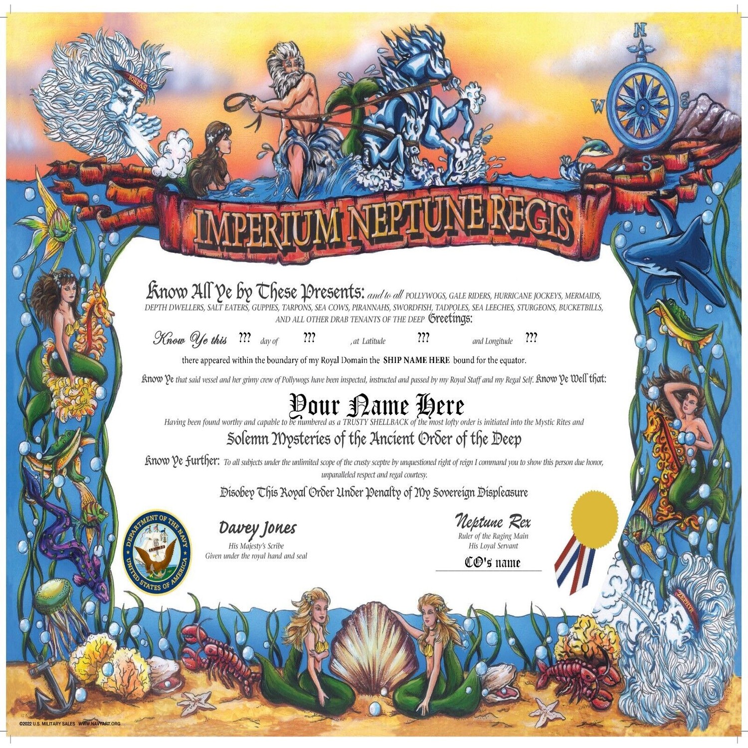 Personal Shellback Certificate, aka Neptune Rex crossing the line ...