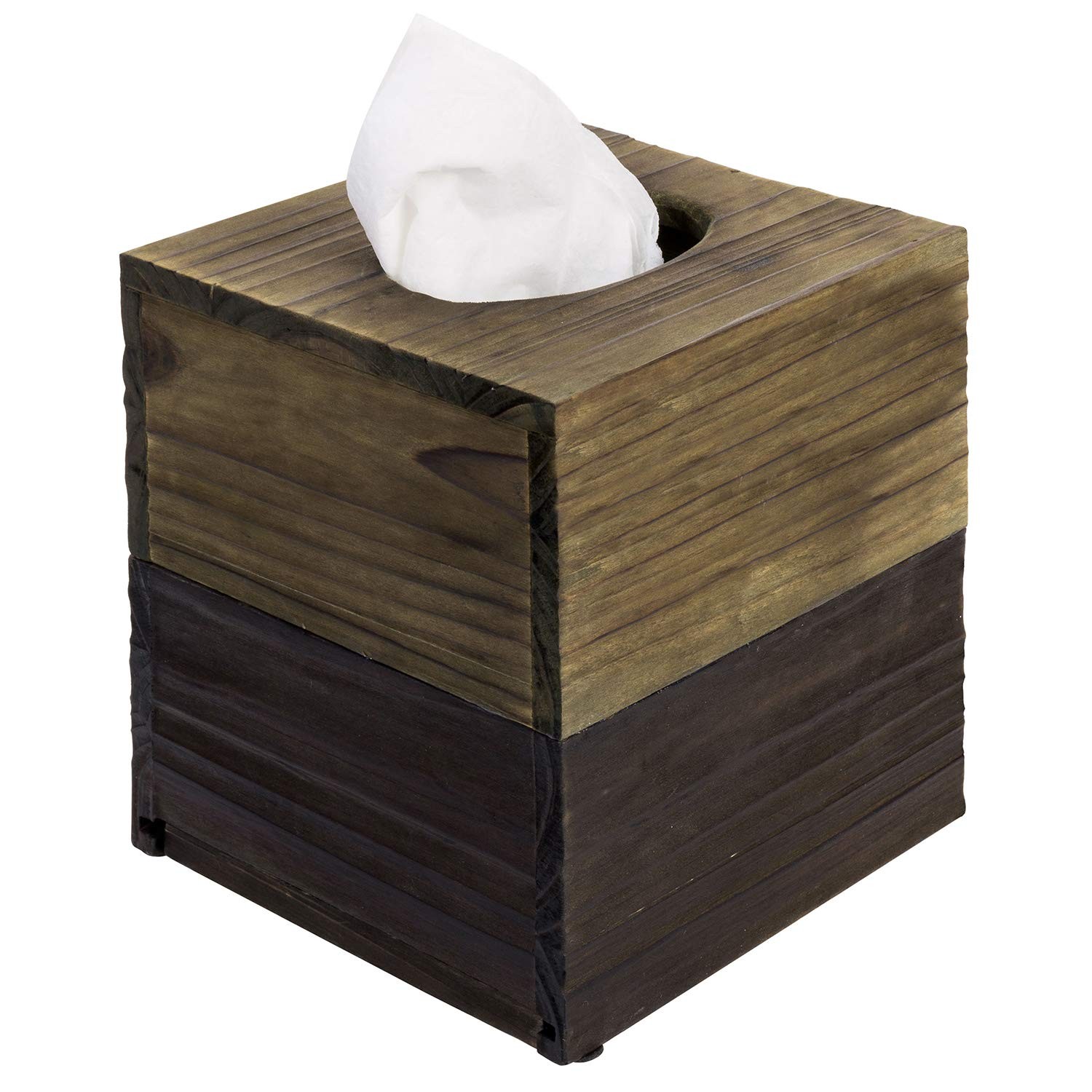 MyGift Distressed Barn Wood Dual Tone Brown Square Tissue Box Cover ...
