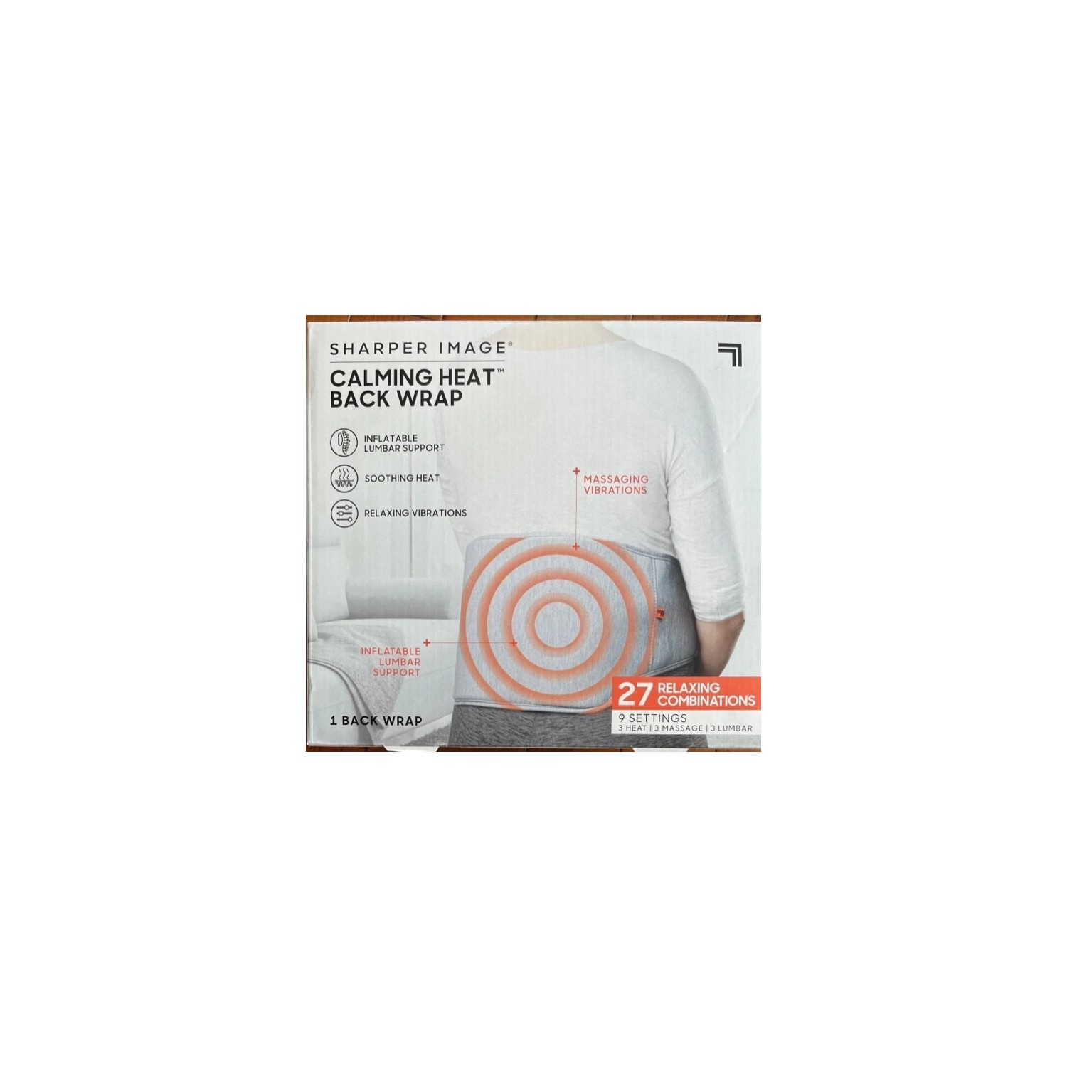 Sharper Image Back Wrap Pad CALMING HEATING MASSAGING INFLATABLE LUMBAR ...