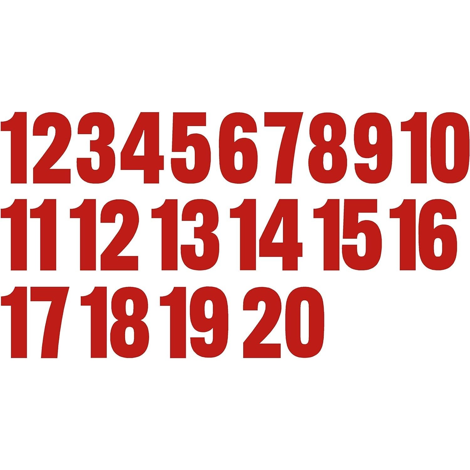 Red Numbers 1-20 Stickers Vinyl Decals Choose Size from 1" to 8" Indoor ...