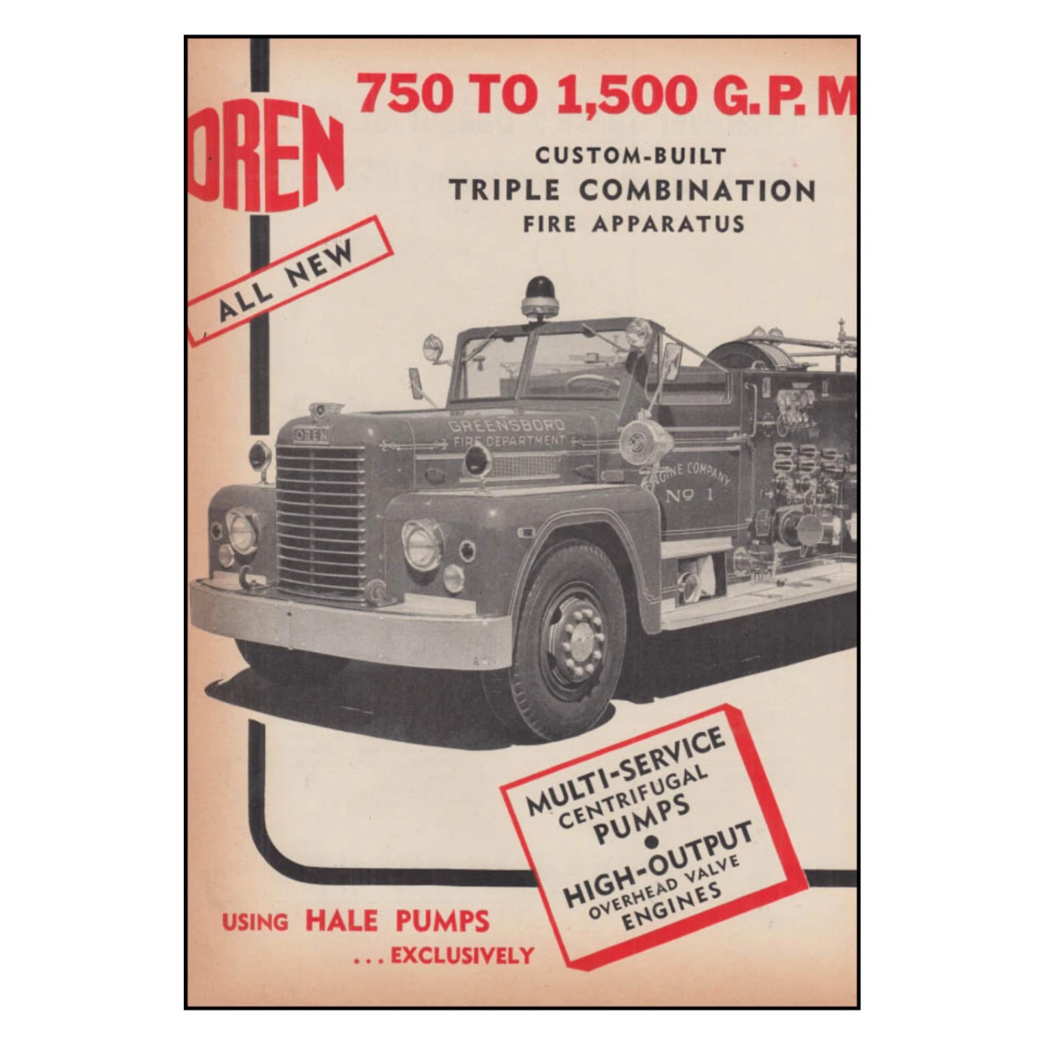 Oren Fire Truck Apparatus Vintage Brochure Ad Reproduction Print 8.5x11 ...