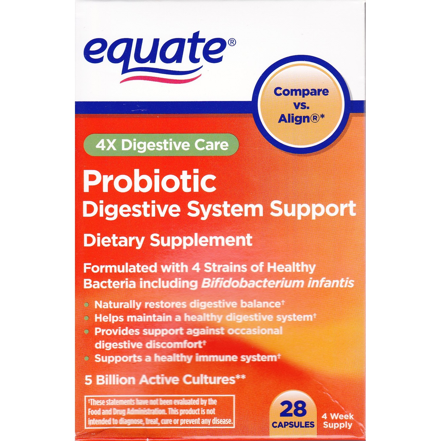 Equate - Probiotic, Digestive System Support, 4X Digestive Care, 28 ...