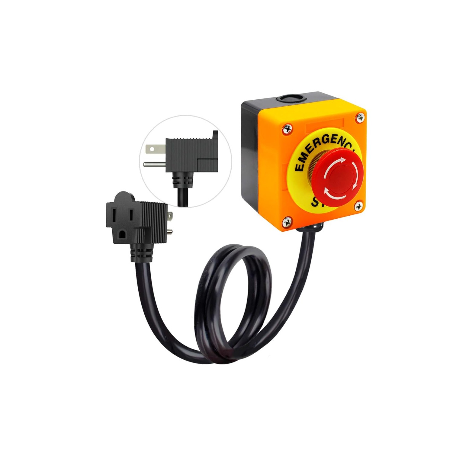 Emergency Stop Push Button Switch with 3.3-ft 14AWG Cable & Piggyback ...