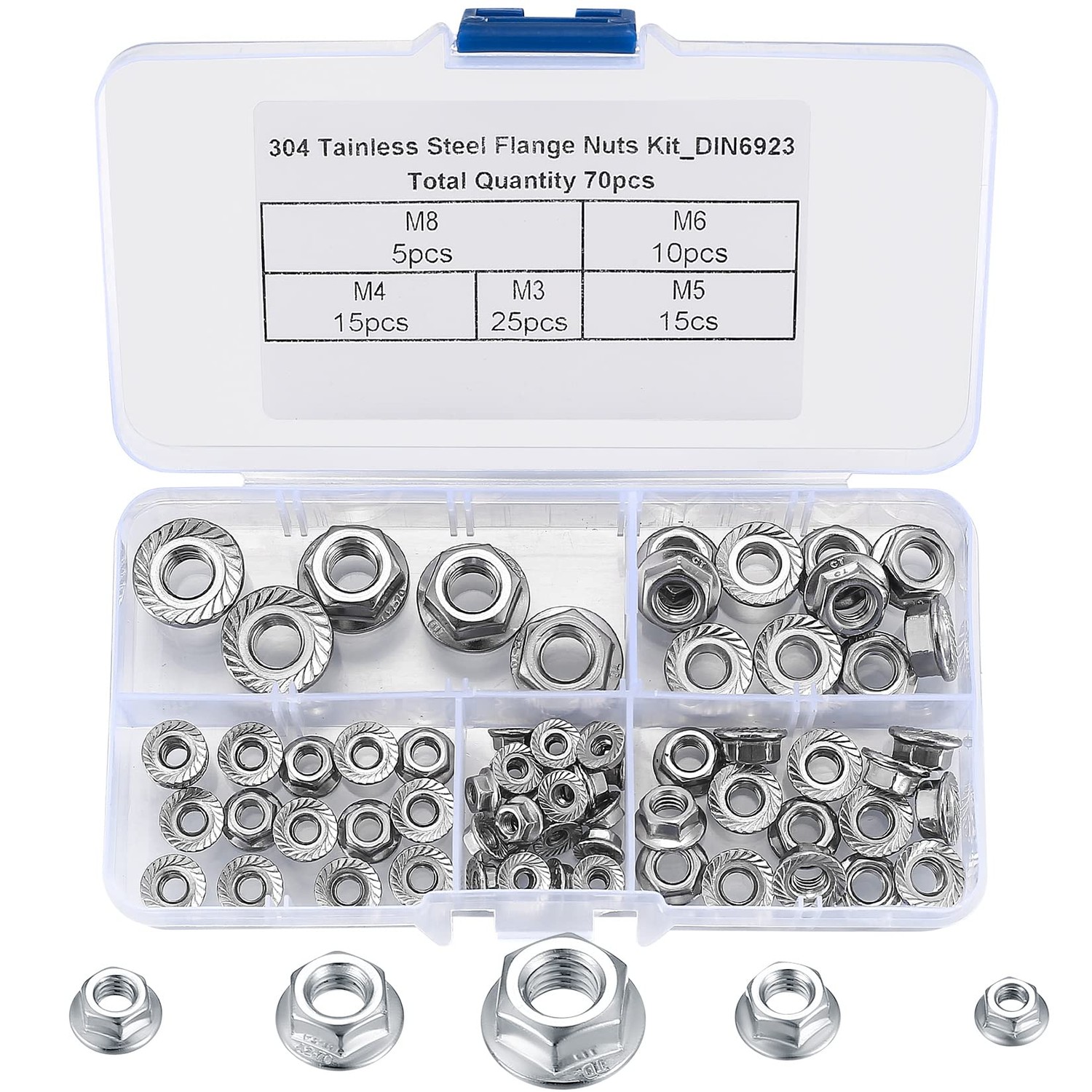 70 Pcs Hex Nuts, Lock Nuts with Flange Self-Locking, Flange Nuts with ...