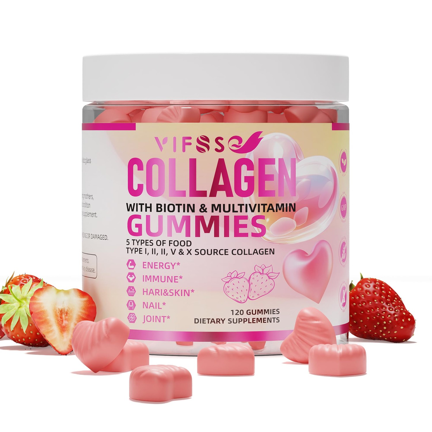 VIFSSG Collagen Peptide Gummies for Women,120 Sugar-Free Hydrolyzed ...
