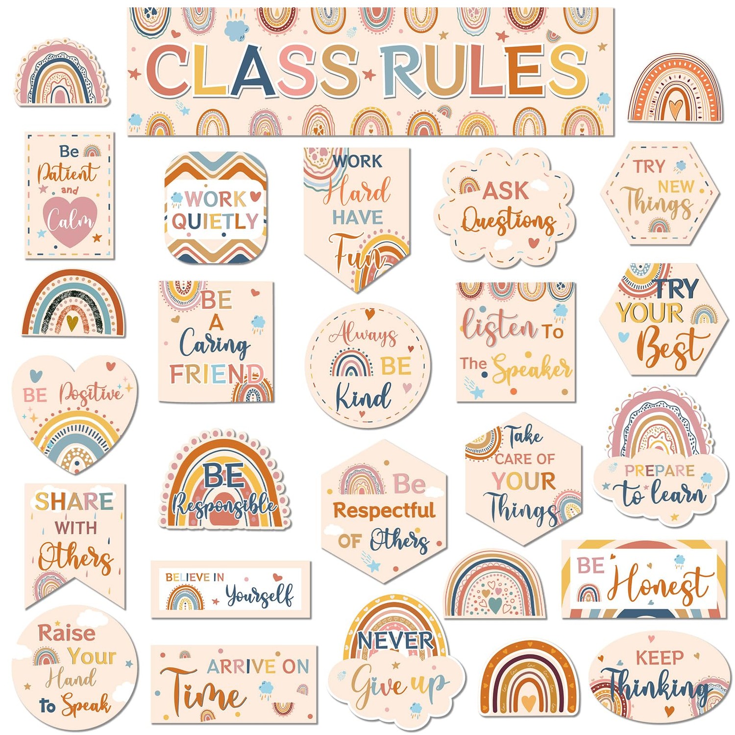 Boho Class Rules Bulletin Board Decorations Rainbow Classroom Rules ...