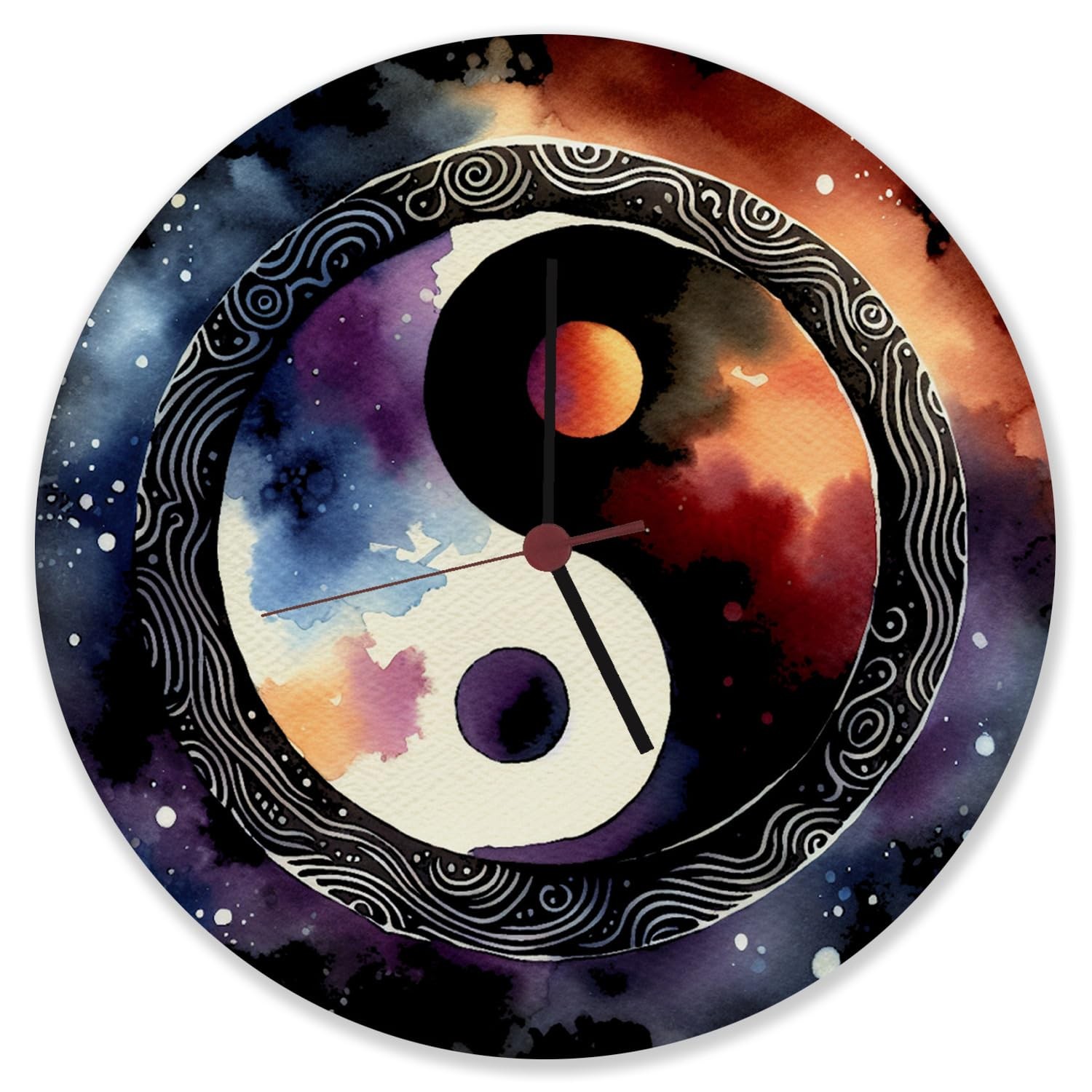 speecheese Yin and Yang Watercolour Wall Clock Aluminium Symbol for ...