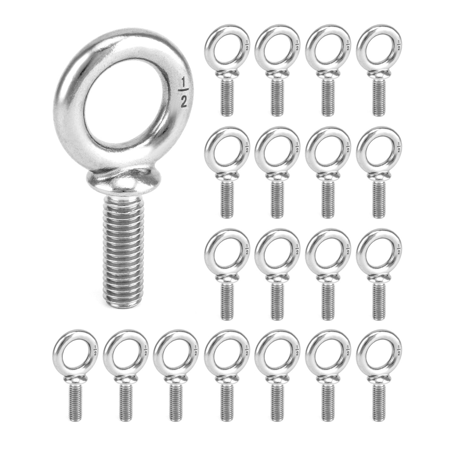 QWORK Eye Bolt, 20 Pack 1/2" -13 x 1-1/2" Marine Grade Stainless Steel ...