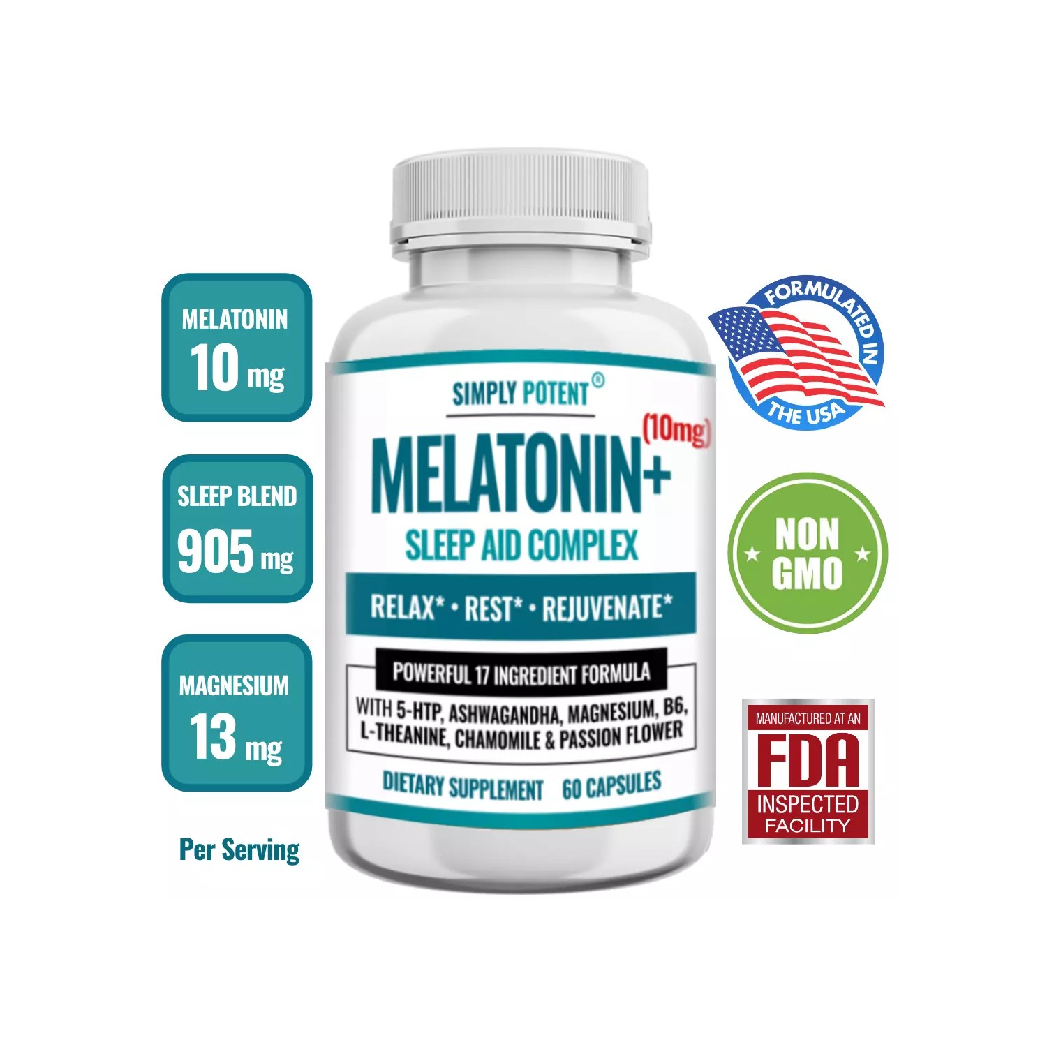 Simply Potent Natural Sleep Aid Pills - Melatonin 10mg w Multivitamins ...