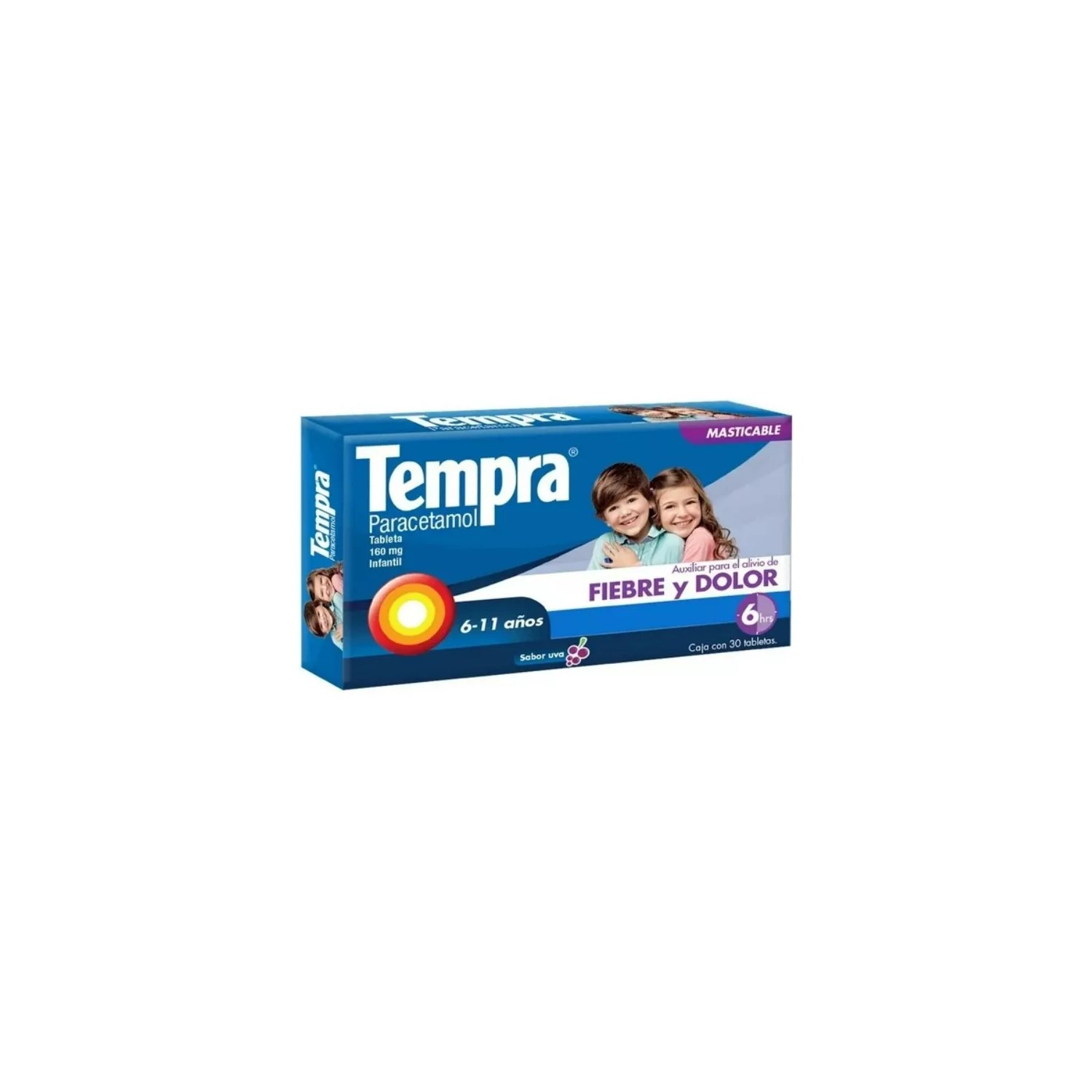 Tempra 30 Tabletas Para La Fiebre Y Dolor Tempra Para Niños De Uva ...
