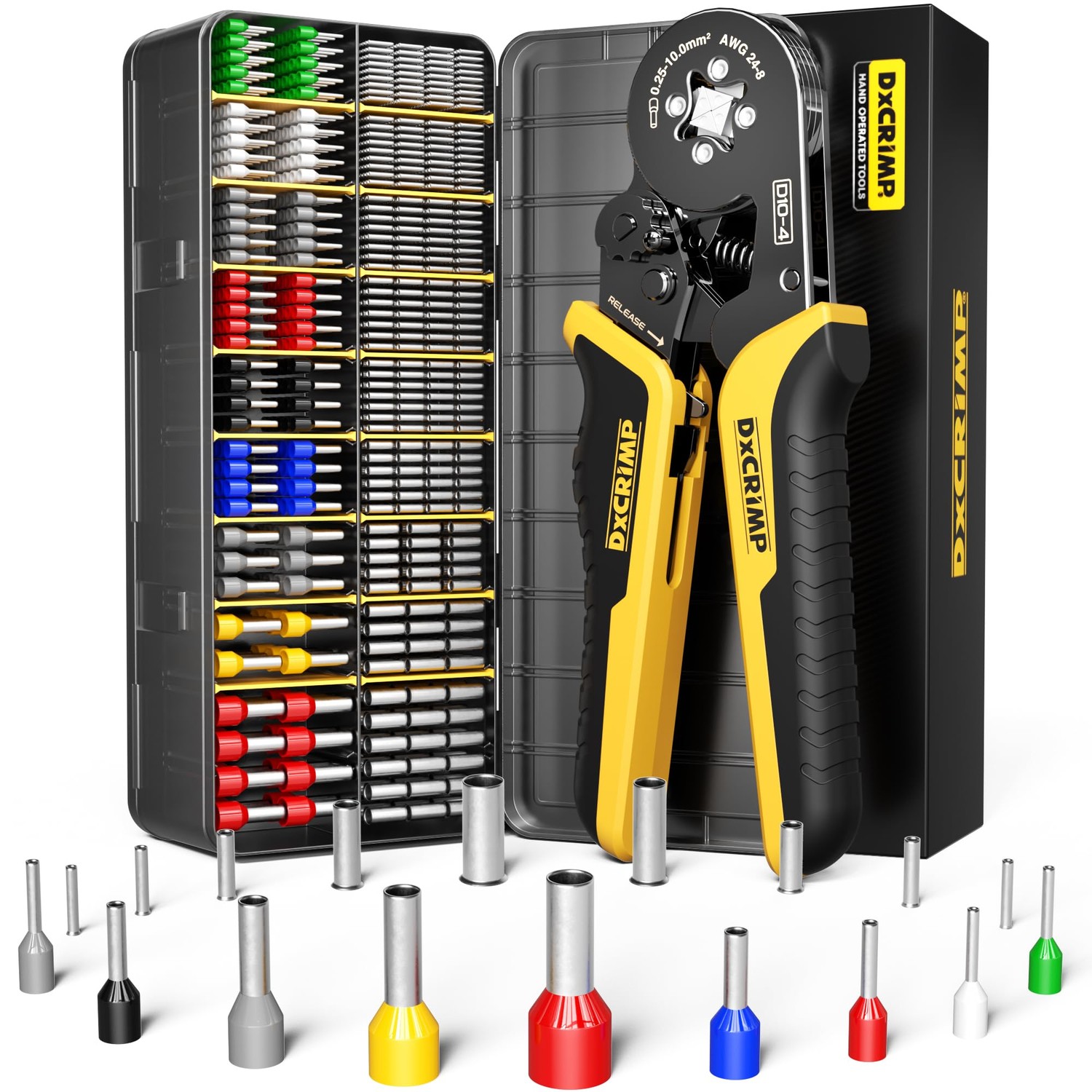 DxCRIMP Ferrule Crimping Tool Kit, Ratchet Pliers for 24-8 AWG with 18 ...