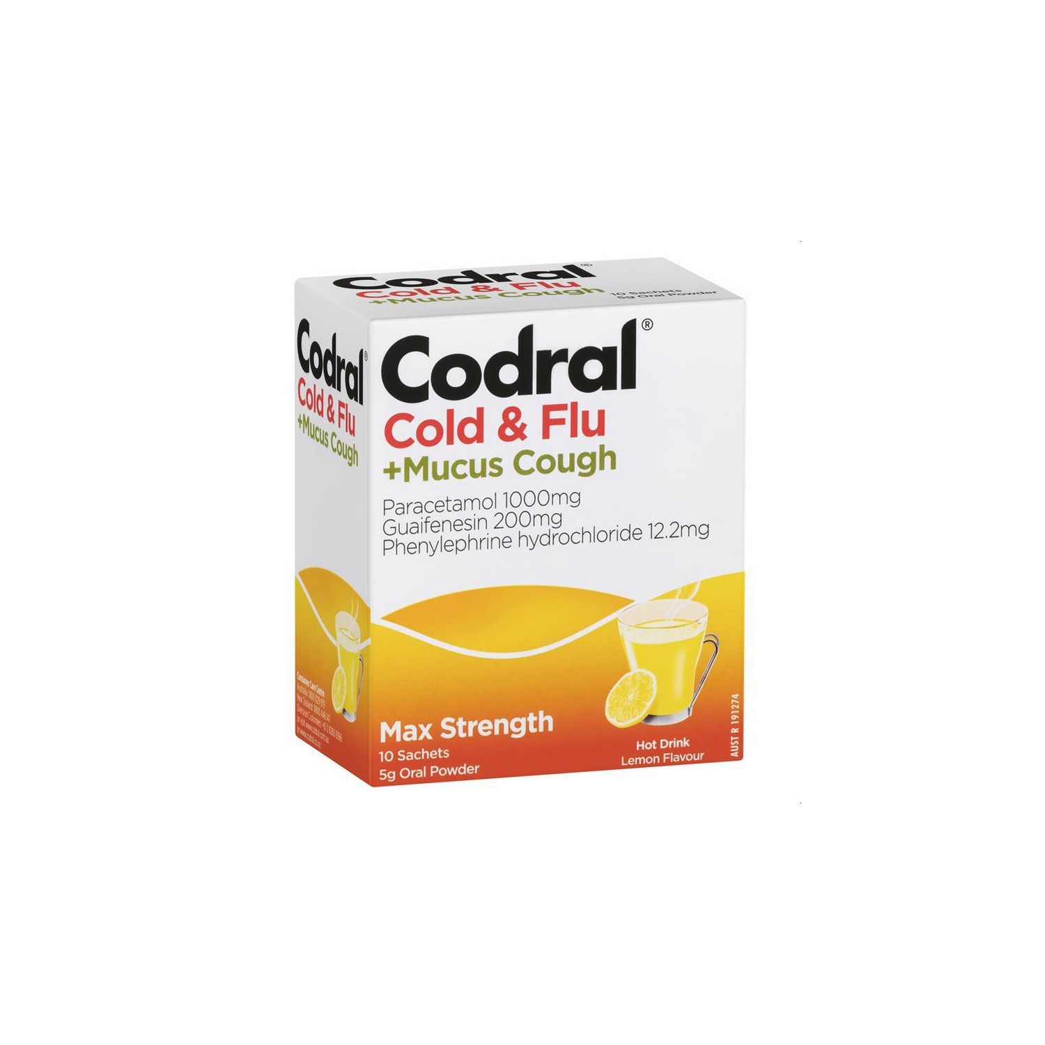 Codral Cold & Flu + Mucus Cough Max Strength Hot Drink Lemon Flavour 10 ...