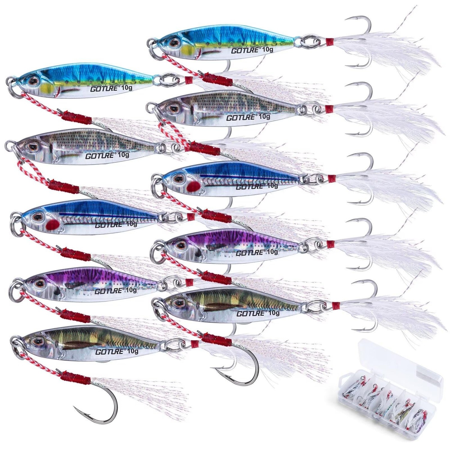Goture Metal Jigs, Set of 10, 0.3 oz (10 g), Jigging, Sea Fishing, Boat ...