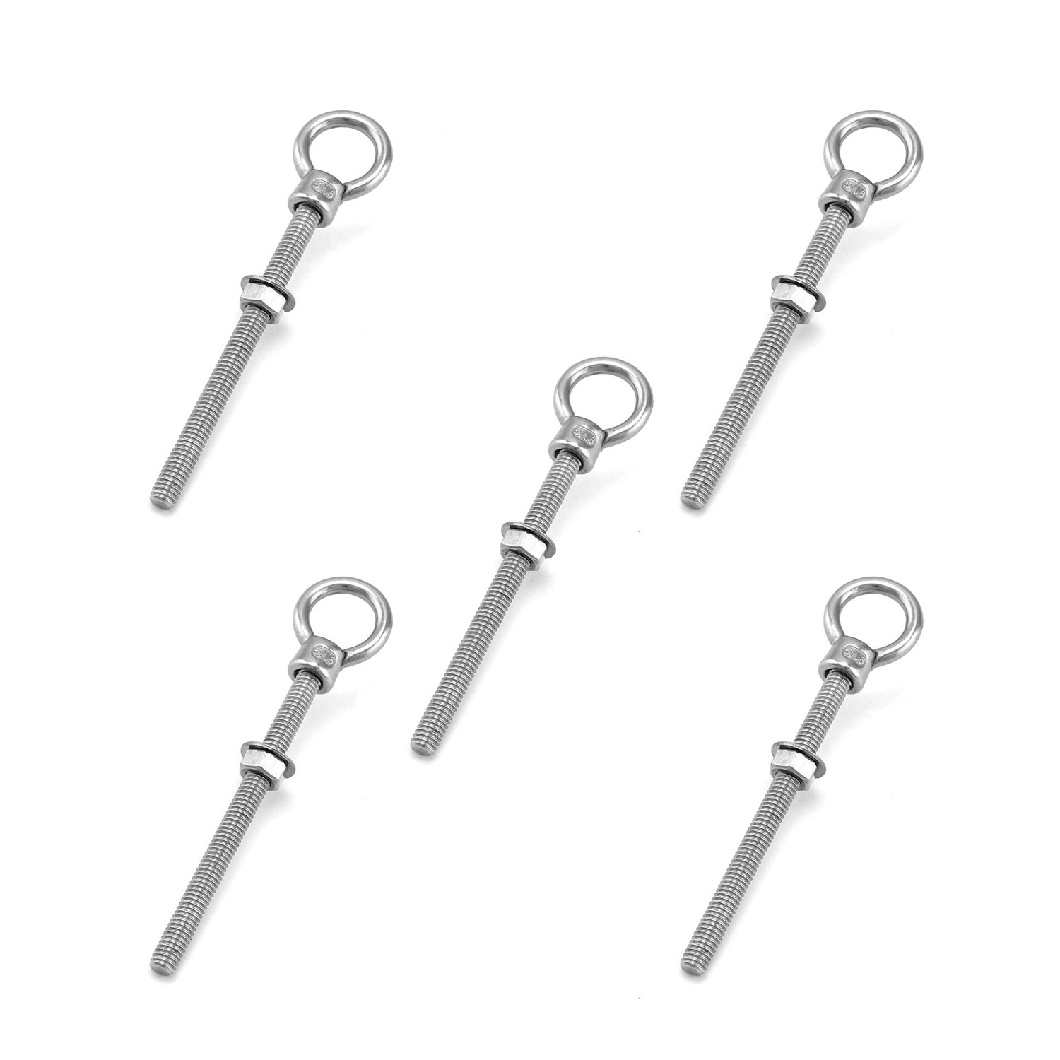 QWORK Threaded Eyebolts, 5 Pack 5/16" x 4" M8 Marine Grade Long ...