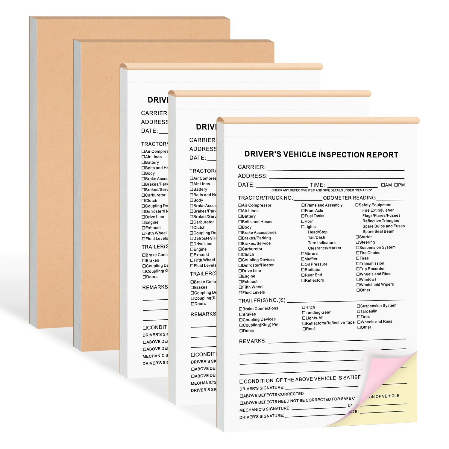 Detailed Driver's Vehicle Inspection Report Forms/Books,5 Packs 3-Ply ...