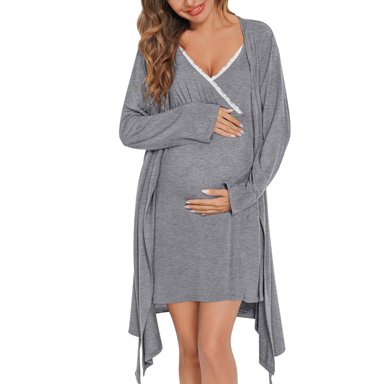 SWOMOG Maternity Robe Nursing Nightgown 3 in 1 Labor Delivery Birthing ...