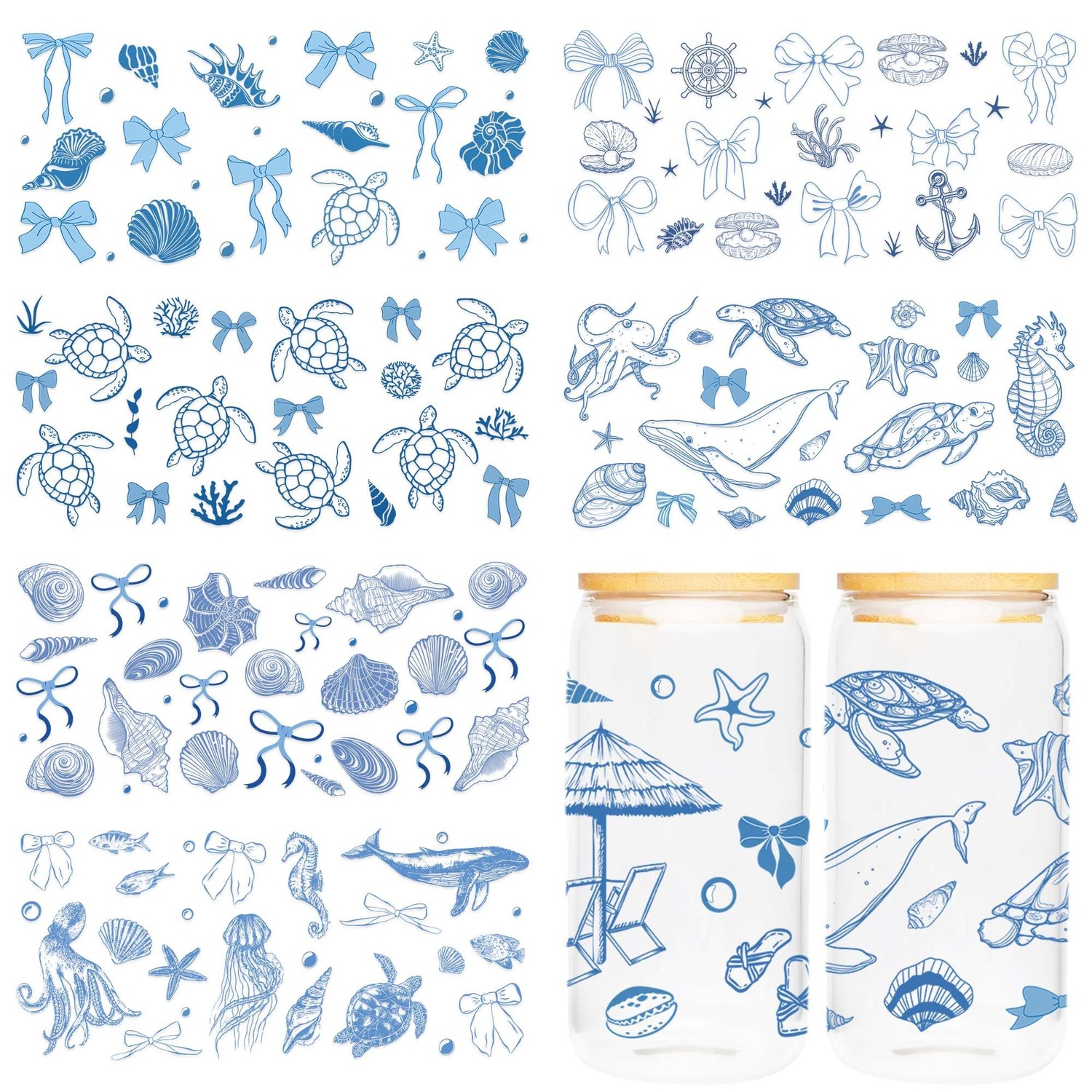 Ocean UV DTF Cup Wraps - 8 Sheet Marine Life UV DTF Transfer Stickers ...