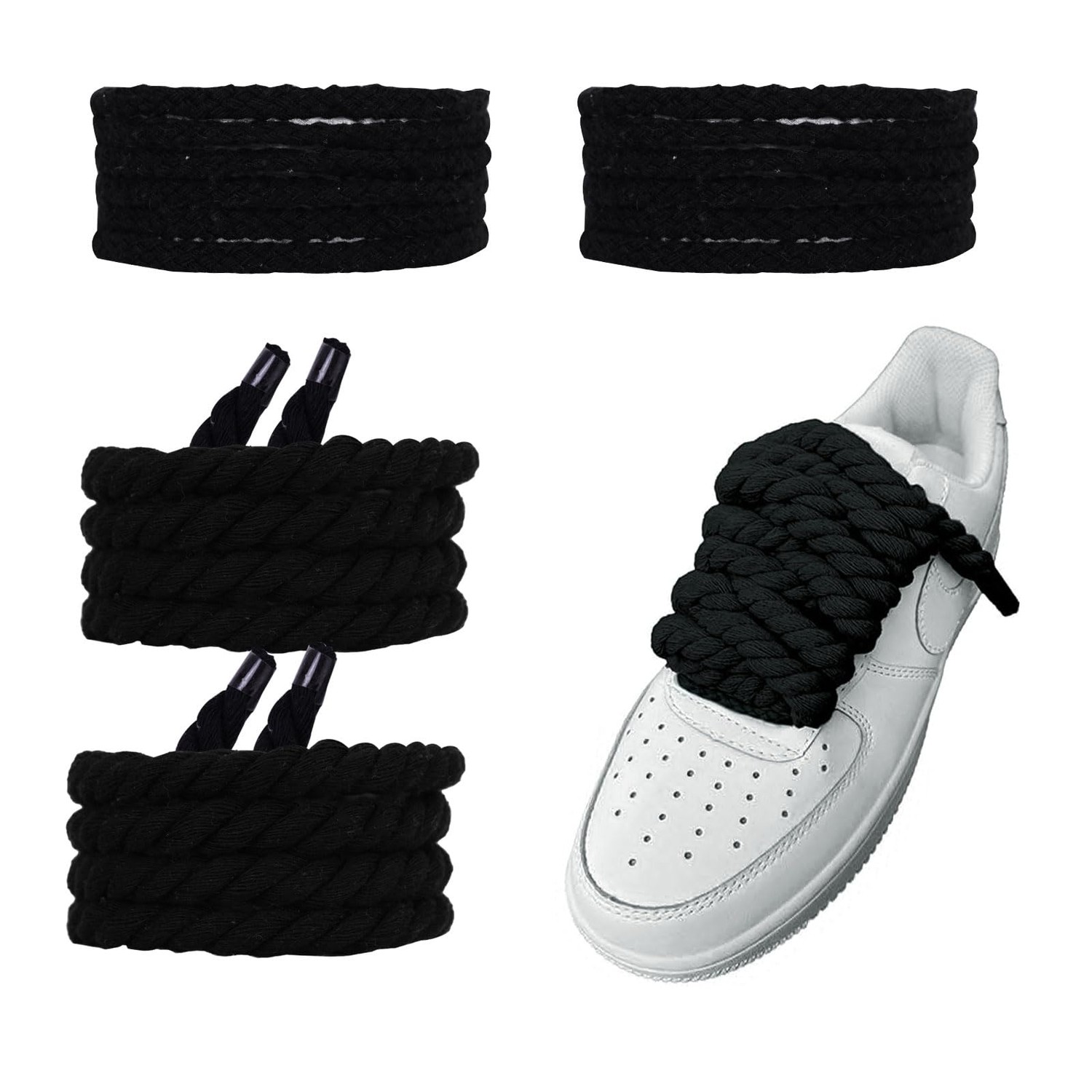 NOQUBYS Thick Rope Shoe Shoelaces for Air Force 1, Cotton Chunky ...