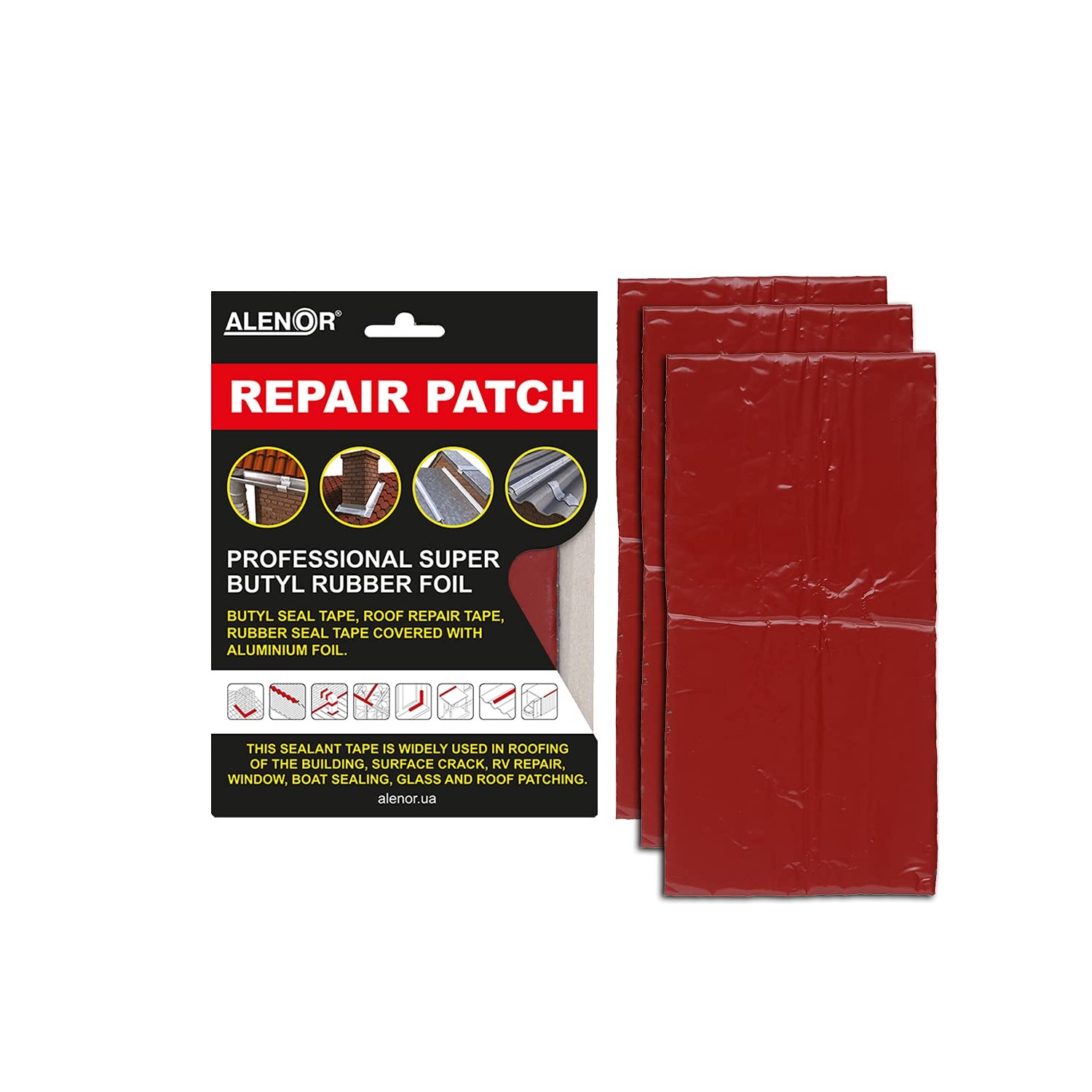 Alenor Red Butyl All Weather Repair Patch 4"x6" Waterproof Sealing ...