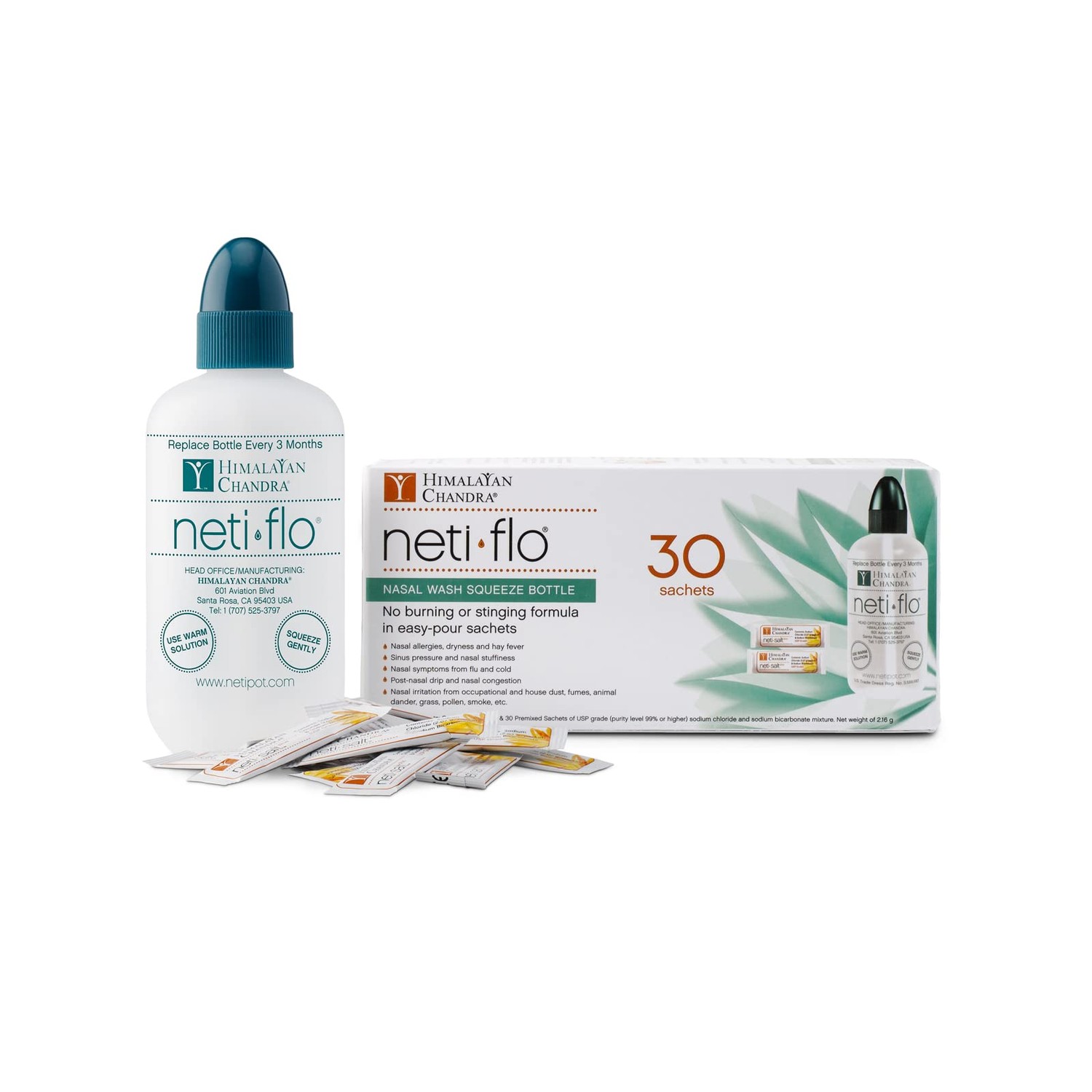 Himalayan Neti Flo Nasal Wash Bottle with 30 Sachets, 10 Ounce - ibspot.com