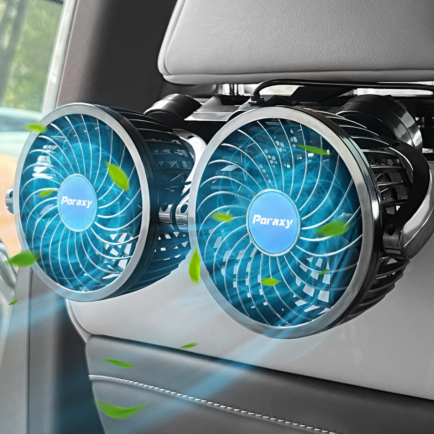 Poraxy Car Fan, Dual Head Car Fans for Backseat for Kids, Headrest 360 ...
