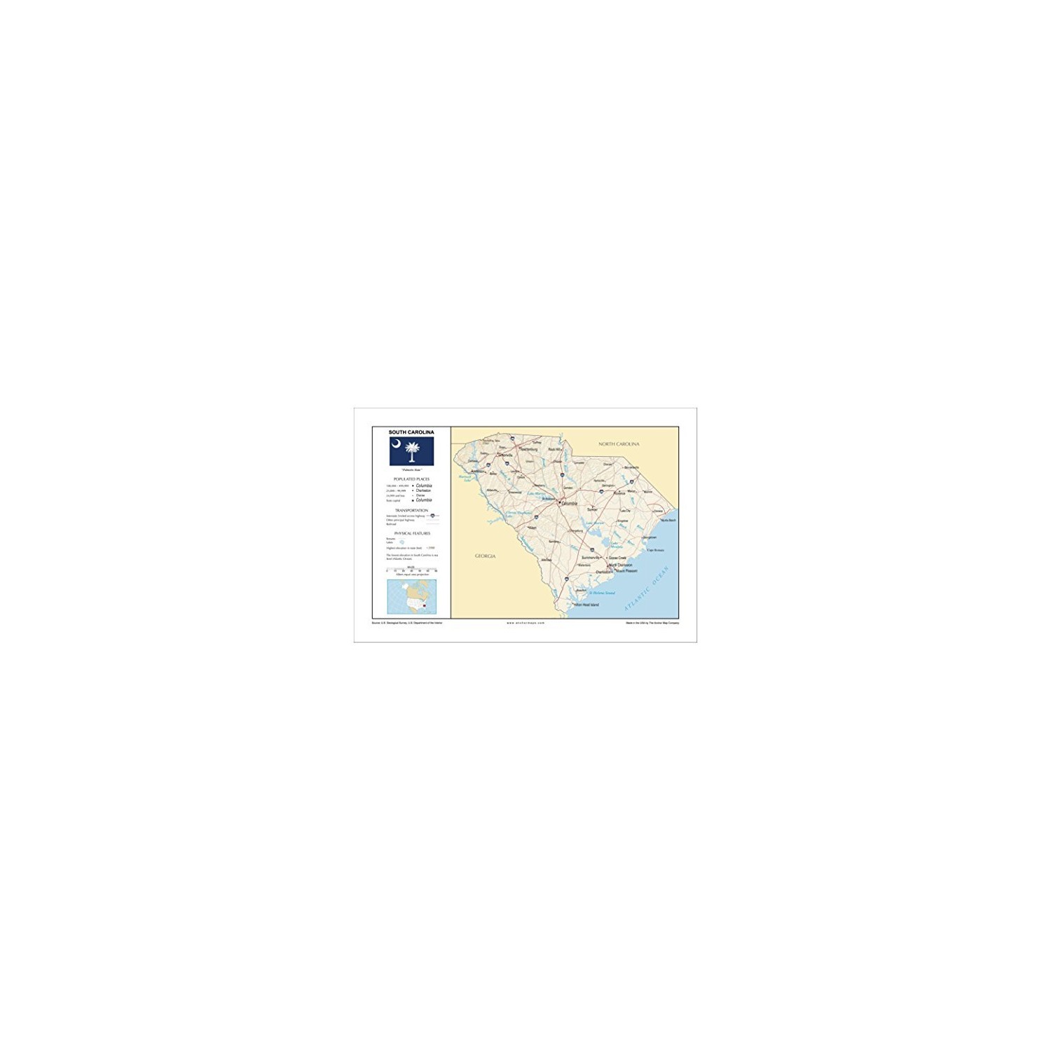13x19 South Carolina General Reference Wall Map - Anchor Maps USA ...