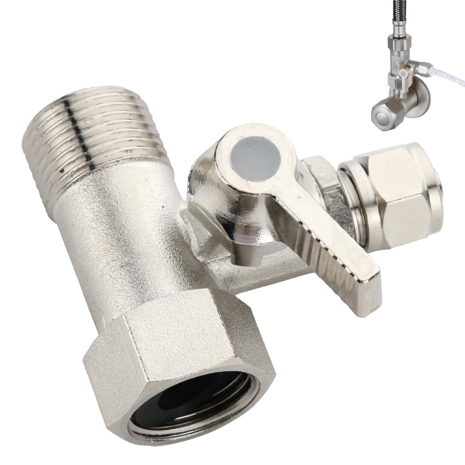 T Piece Water Line Splitter 3/8 X 3/8 X 1/4 inch, Tee Hose Shut-Off ...