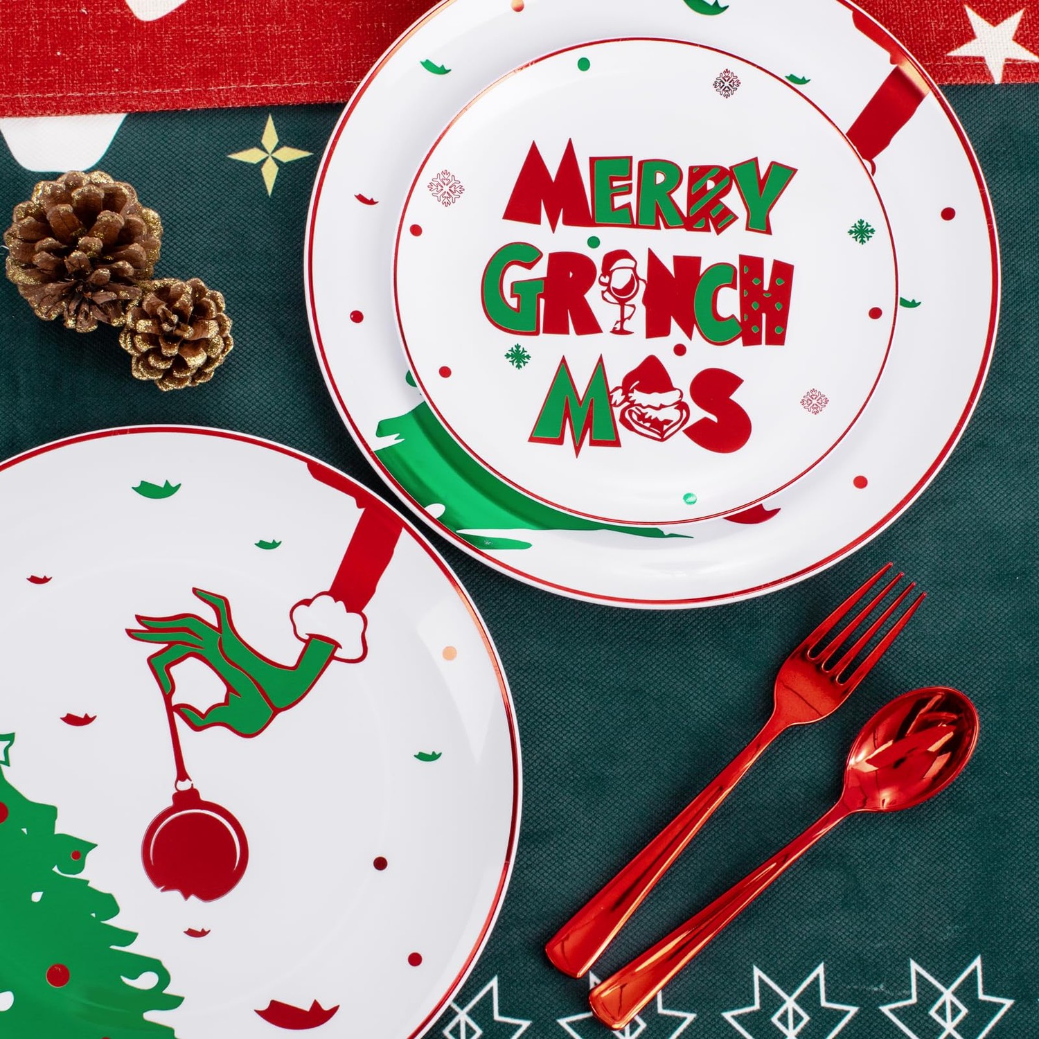 WELLIFE 60pcs Grinch Christmas Plates-60 Plastic Christmas Dinner ...