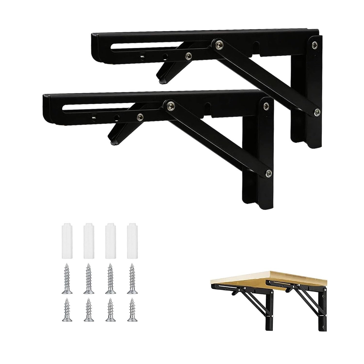 Heavy Duty Folding Shelf Brackets 200mm - 90 Degree Angle Iron Hinges ...