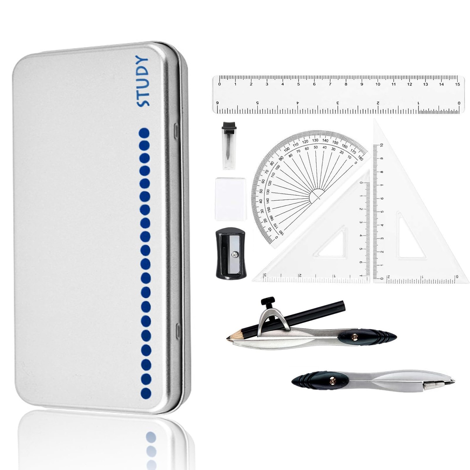 KXF Premium Maths Set 10 Pcs Geometry Set Compasses Protractor ...