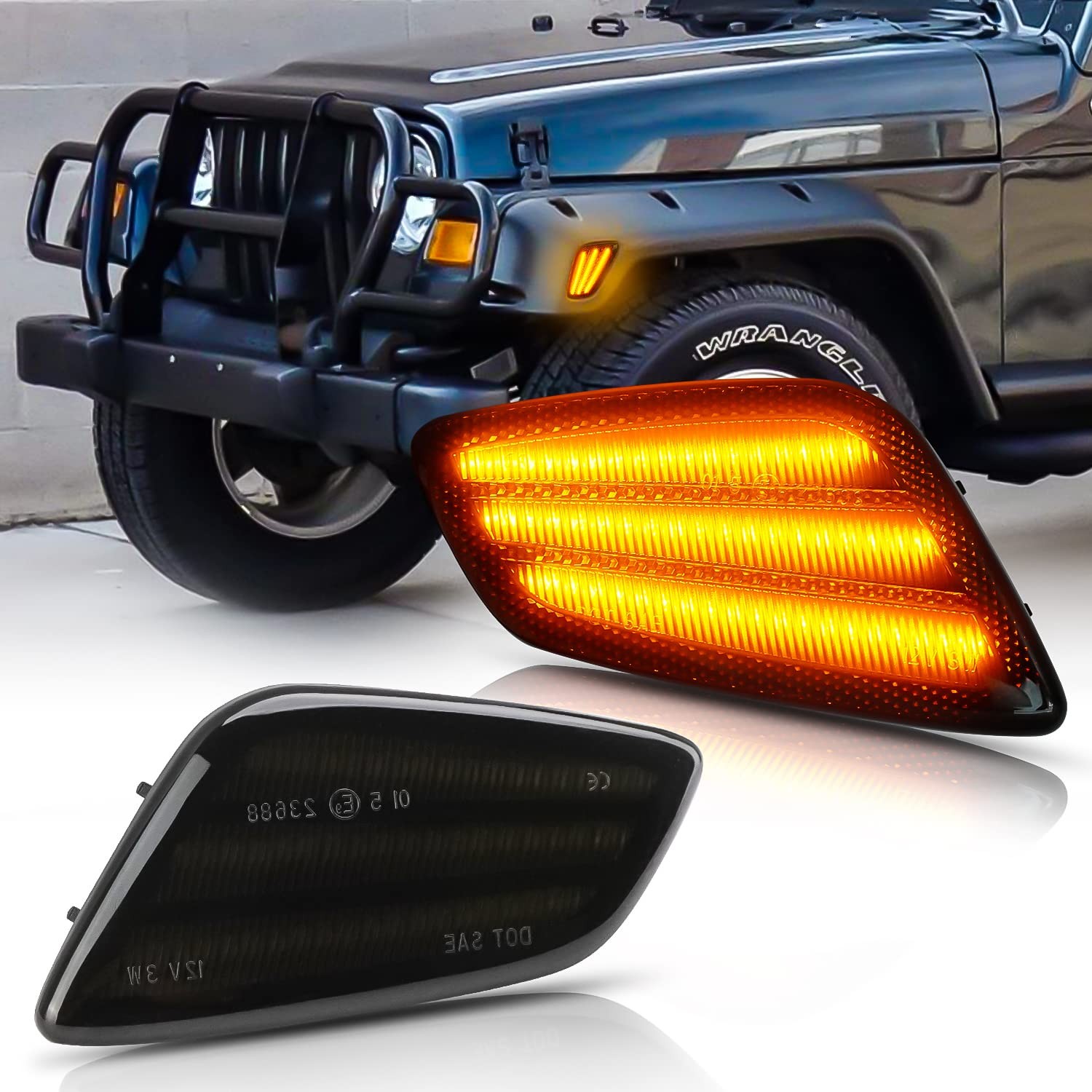 Bestview Jeep Wrangler TJ LED Front Fender Side Marker Lights Lamps Assembly for 1997-2016 Jeep ...