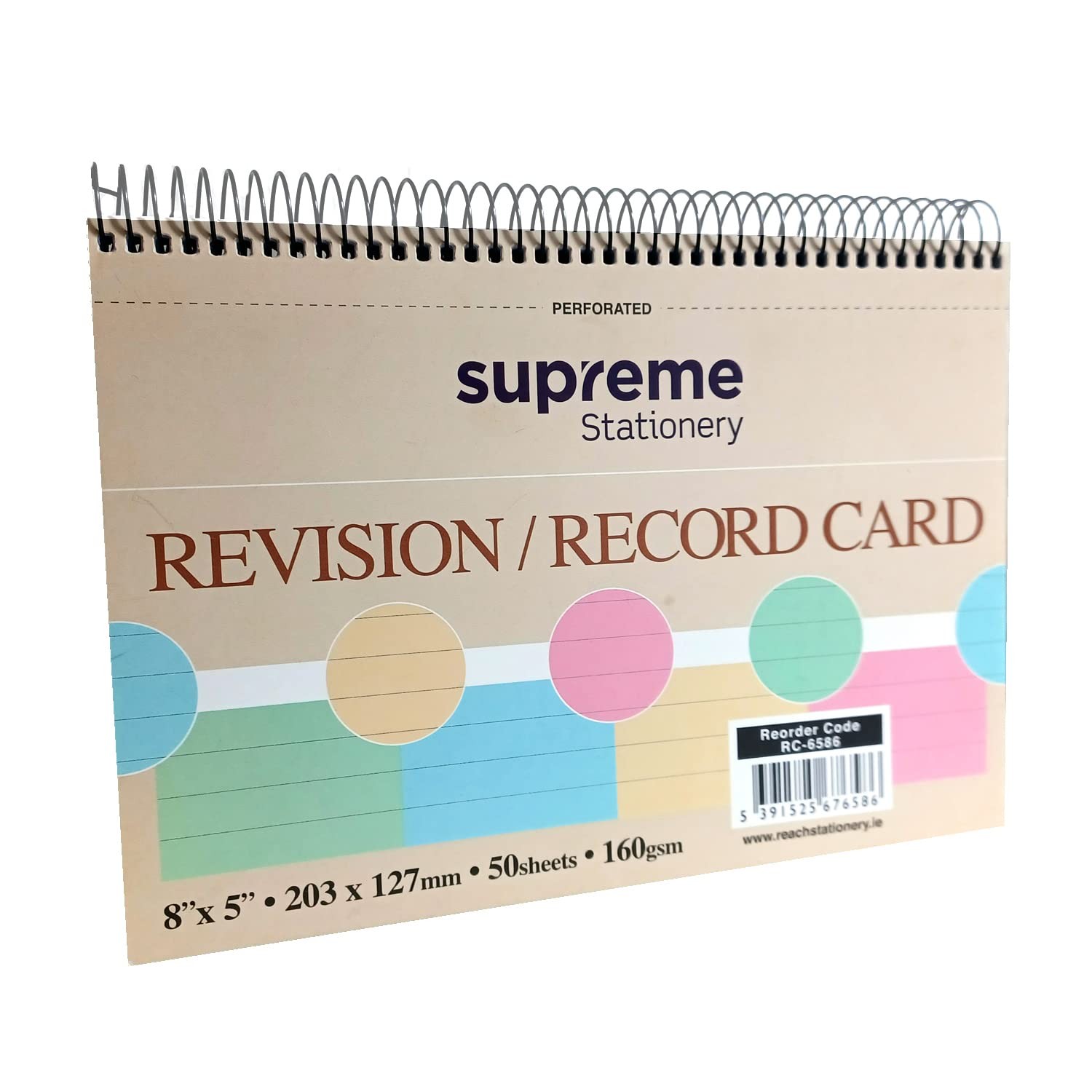 Record Ruled Card Perforated 160gsm 50 Colour Sheets - 8" x 5" Spiral ...