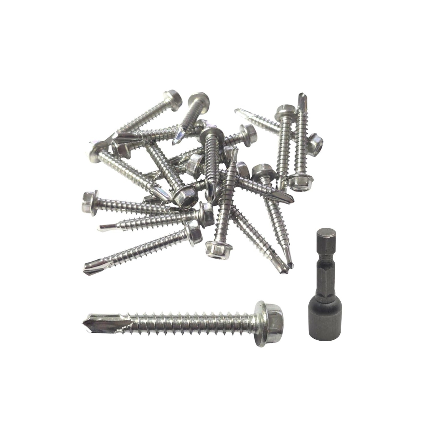 Pack of 50 Self-Drilling Stainless Steel Screws Bolts with Hex Head ...