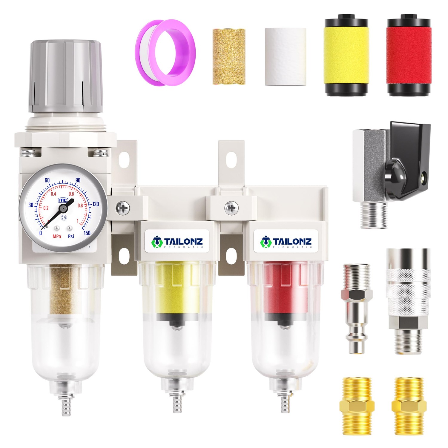 TAILONZ PNEUMATIC 0-150PSI 1/4 Inch NPT Grade 3 Stage Air Drying System ...