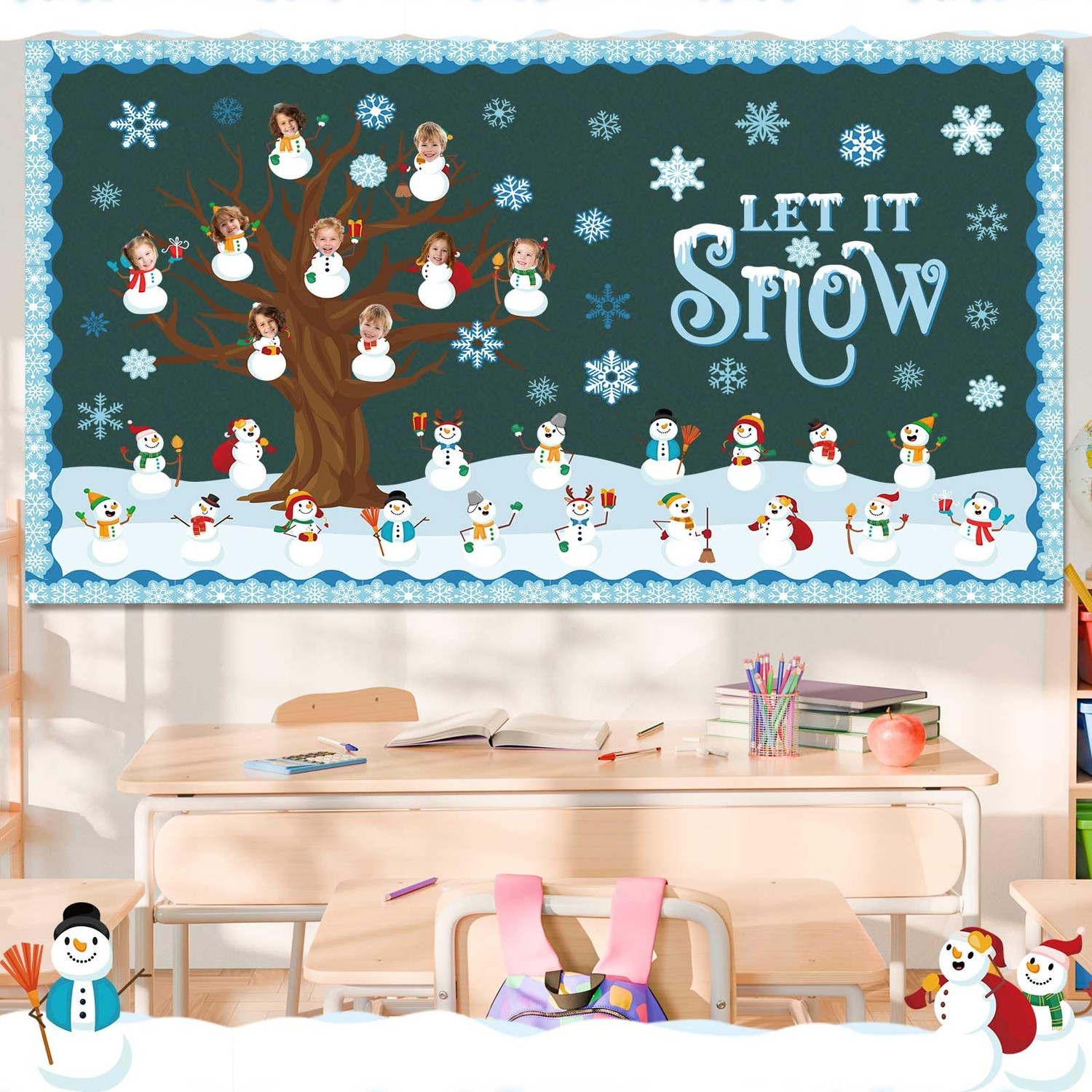Dunzoom 78 Pcs Winter Bulletin Board Decorations Let It Snow Bulletin ...