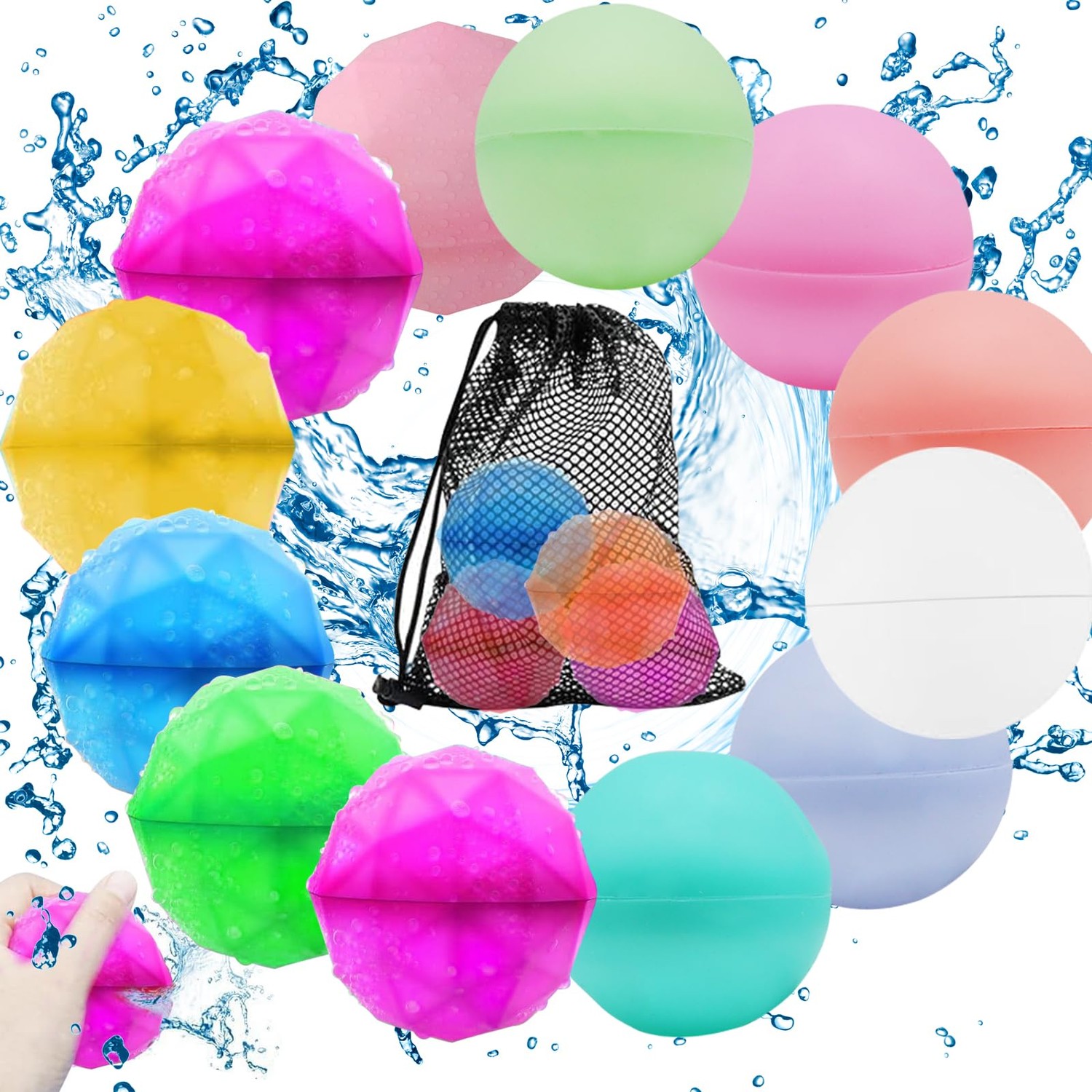 Water Bombs Reusable, Pack of 12 with 1 Mesh Bag, Silicone Water Bombs ...