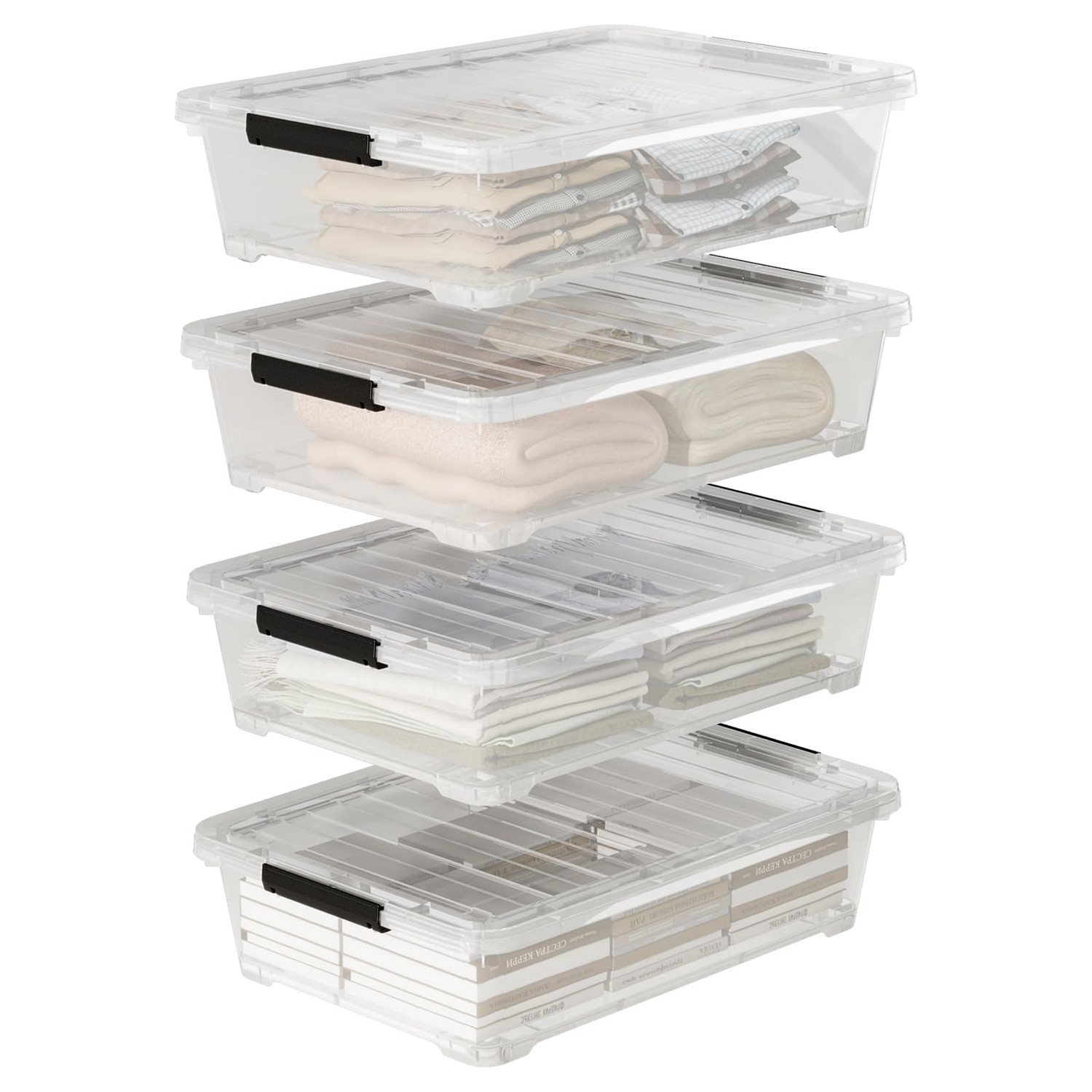 AnnkkyUS 4 Packs 25 L Plastic Under Bed Boxes with Wheels, Flat ...