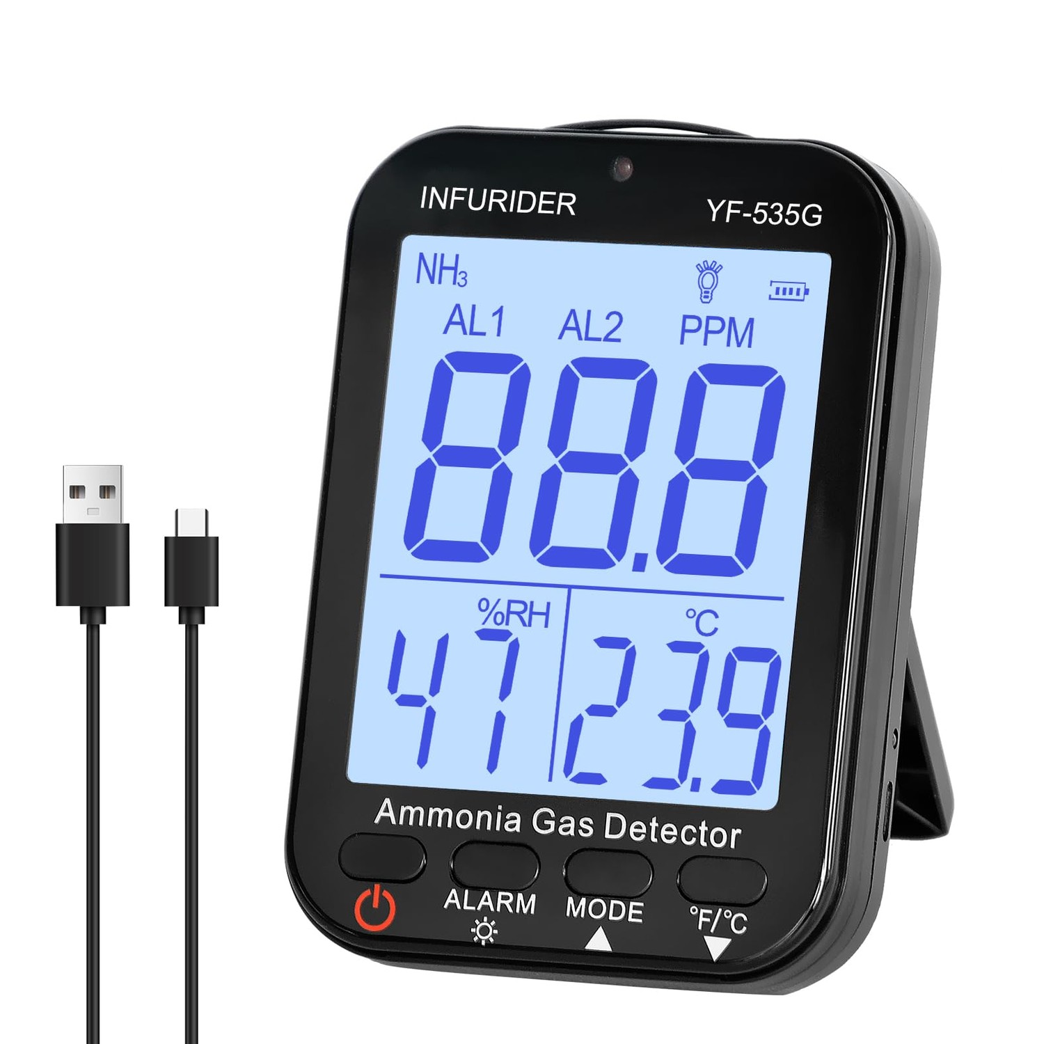 INFURIDER Ammonia Gas Detector, NH3 Gas Leak Alarm, Indoor Air Gas Leak ...