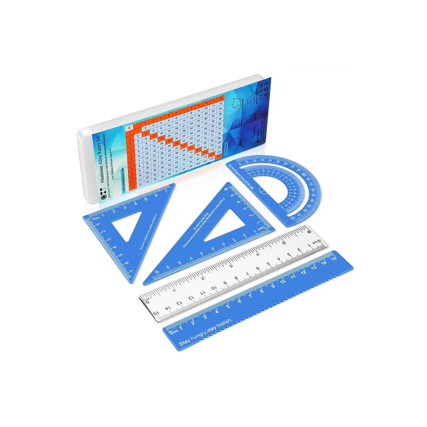 5 in 1 Rulers Set with 12x12 / 9x9 Multiplication Table,Motto and ...