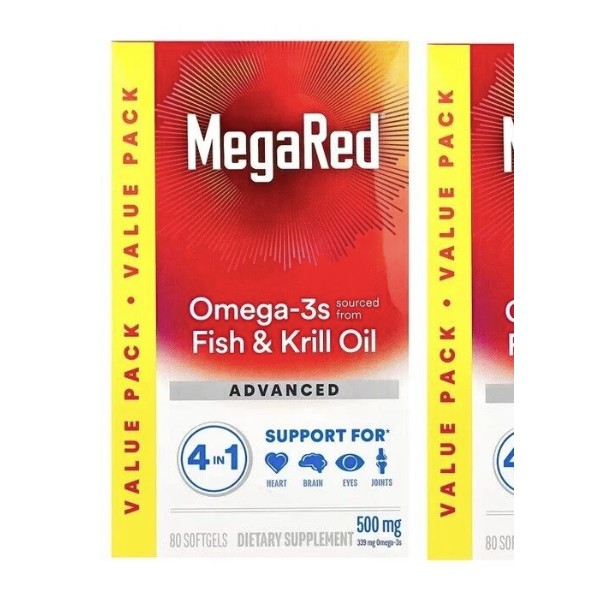 MegaRed Omega-3s Fish & Krill Oil Advanced 4in1 500 Mg 80 softgels 03/ ...