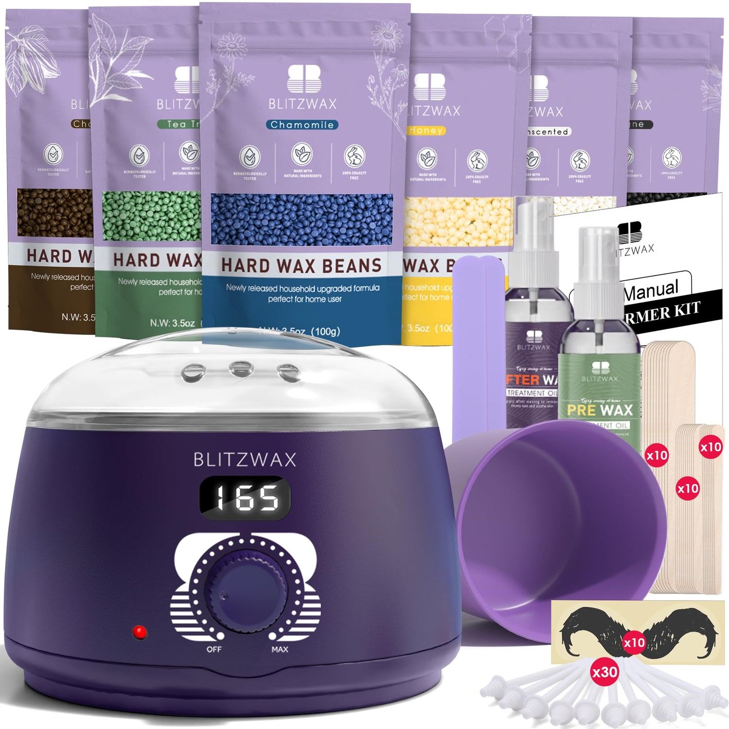 BLITZWAX Nose Wax Kit for Men and Women Hair Removal Digital Wax Pot ...