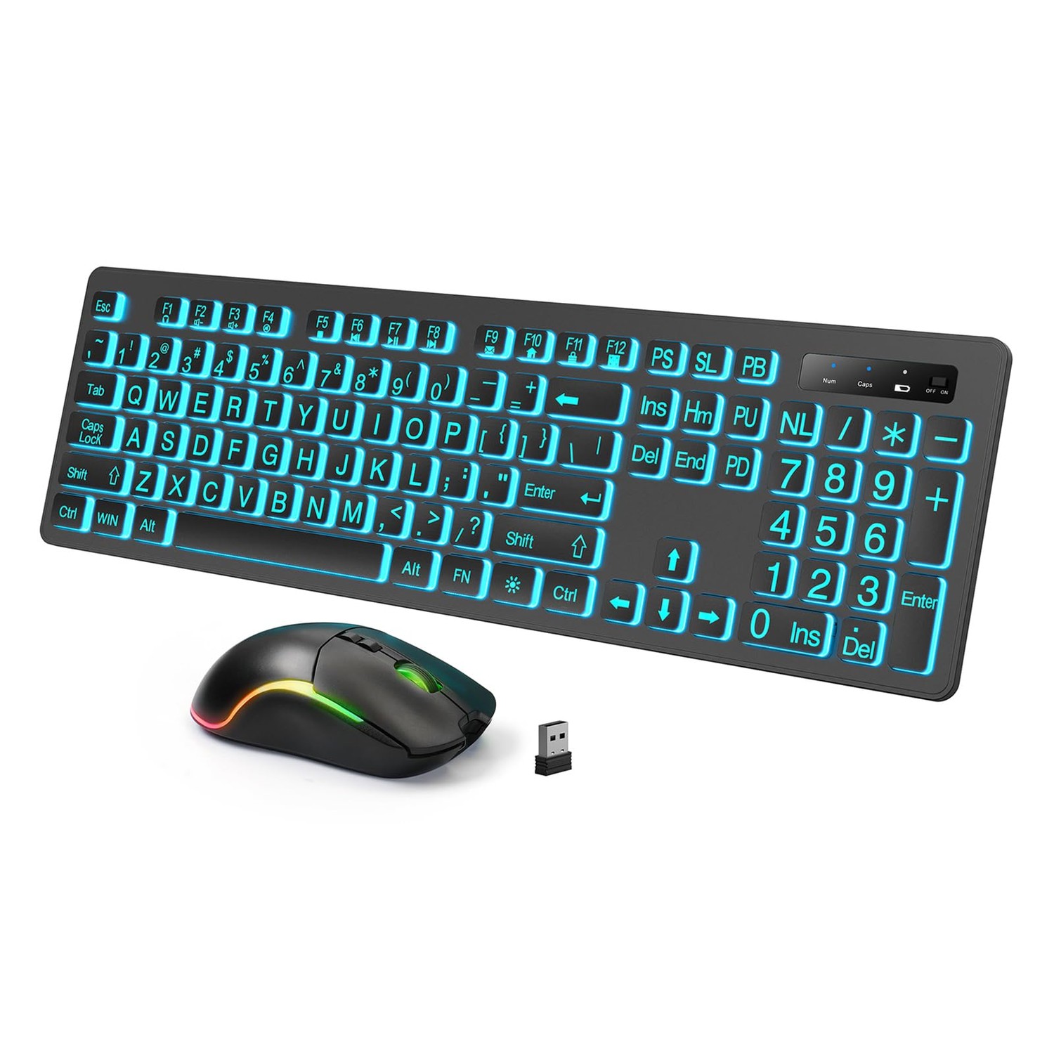 Backlit Large Print Wireless Keyboard and Mouse Combo, 2.4G Full Size ...