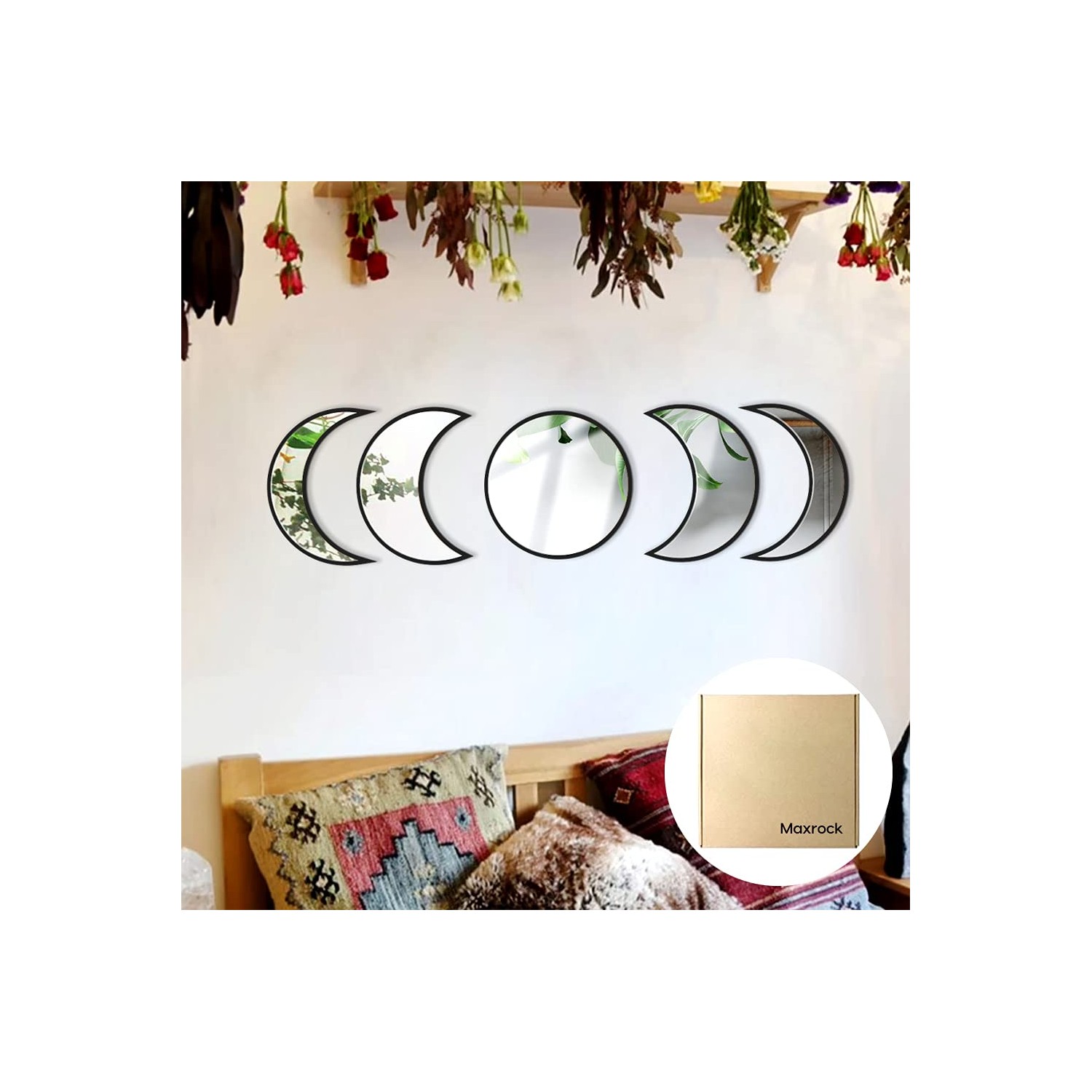 Wall Decor Moon Phase Mirror Set, 5 Piece Scandinavian Natural Acrylic ...