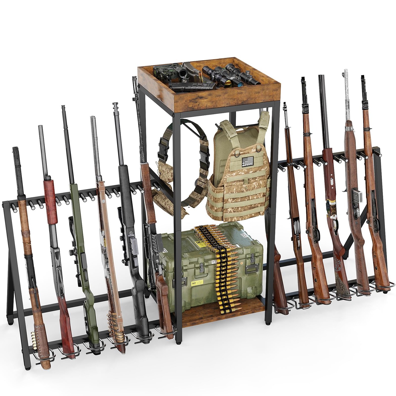 Gun Rack,Heavy Duty Rifle Rack With Tactical Gear Storage,Indoor ...